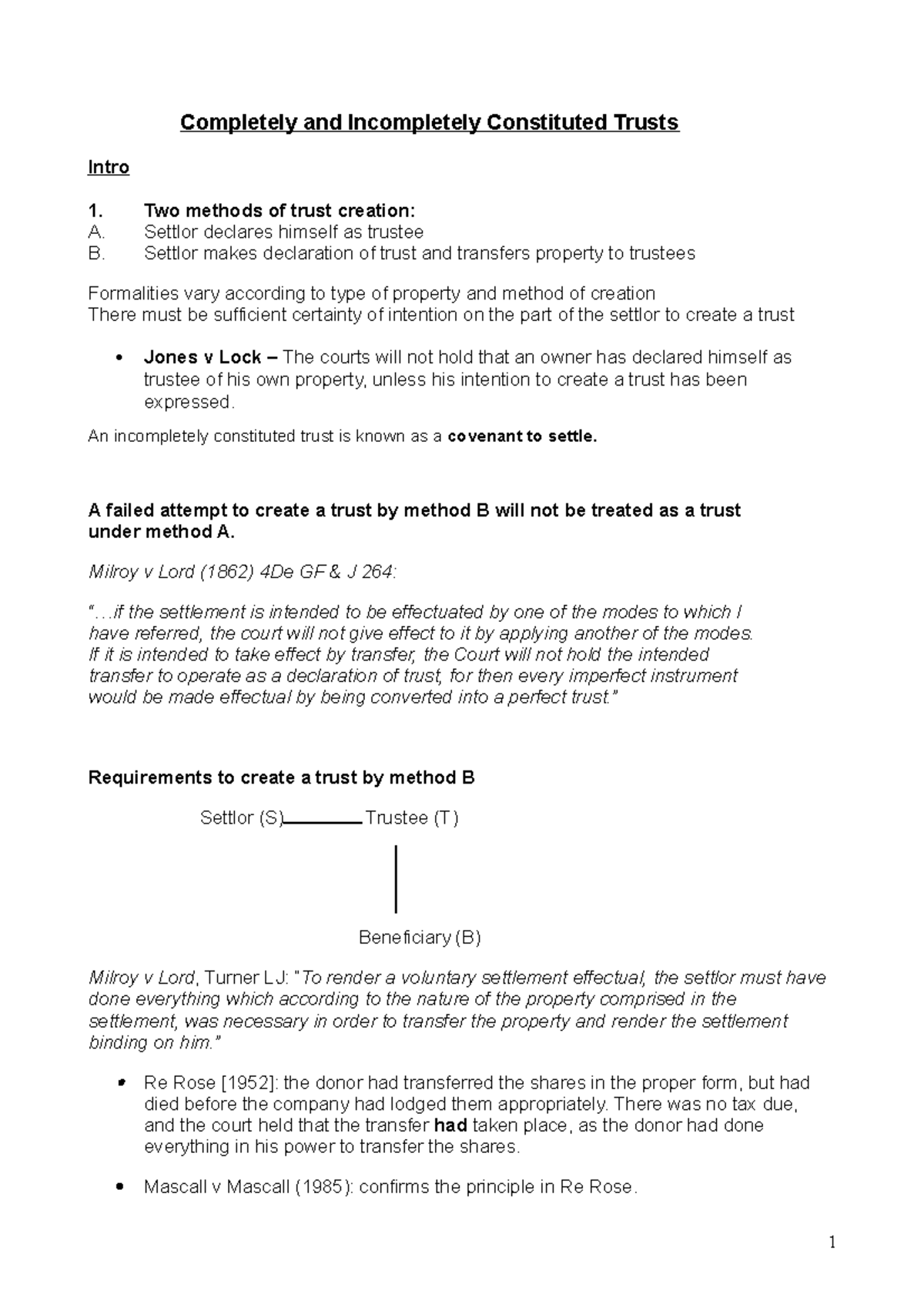 Unit 4 - Completely and Incompletely Constituted Trusts - Completely ...