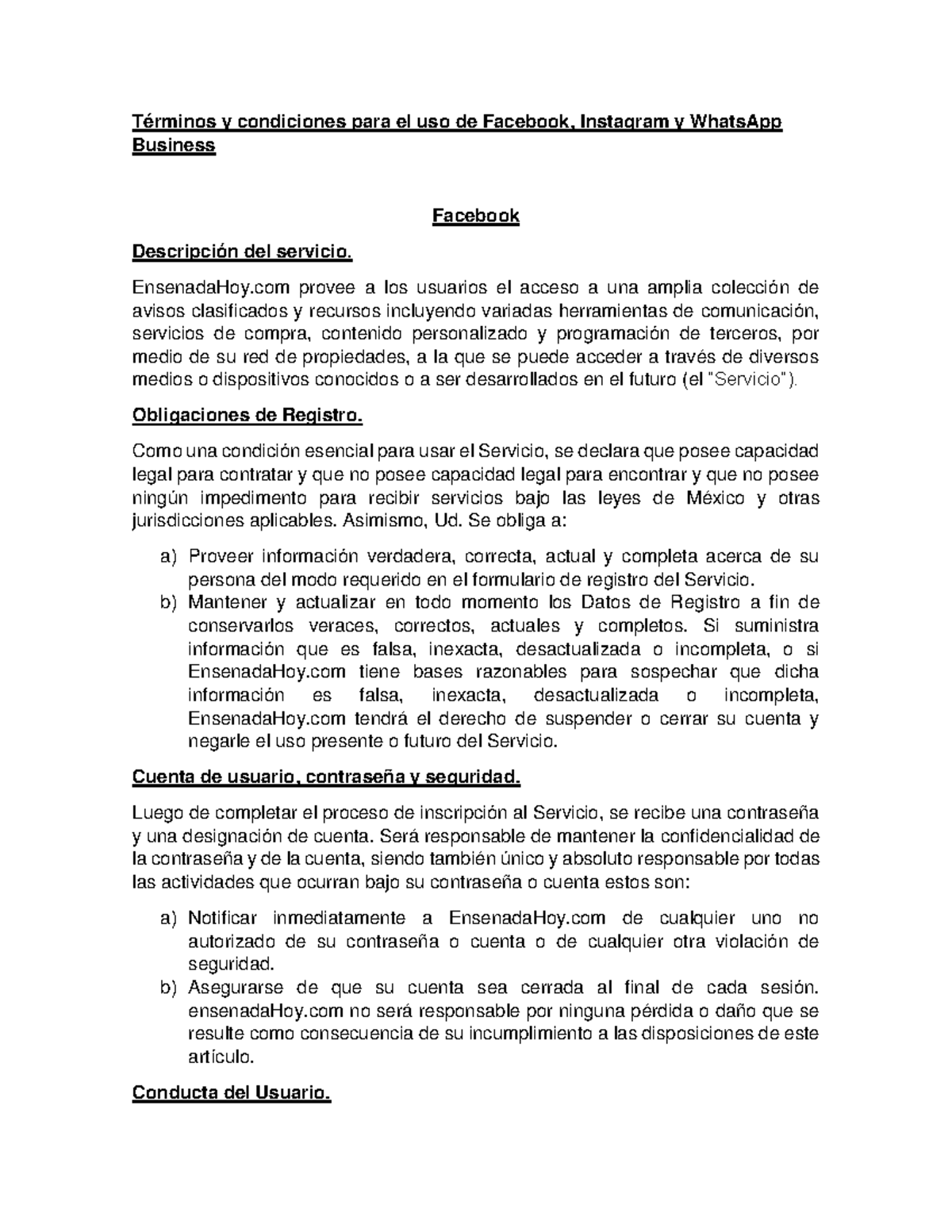 Terminos para redes sociales - Términos y condiciones para el uso de ...