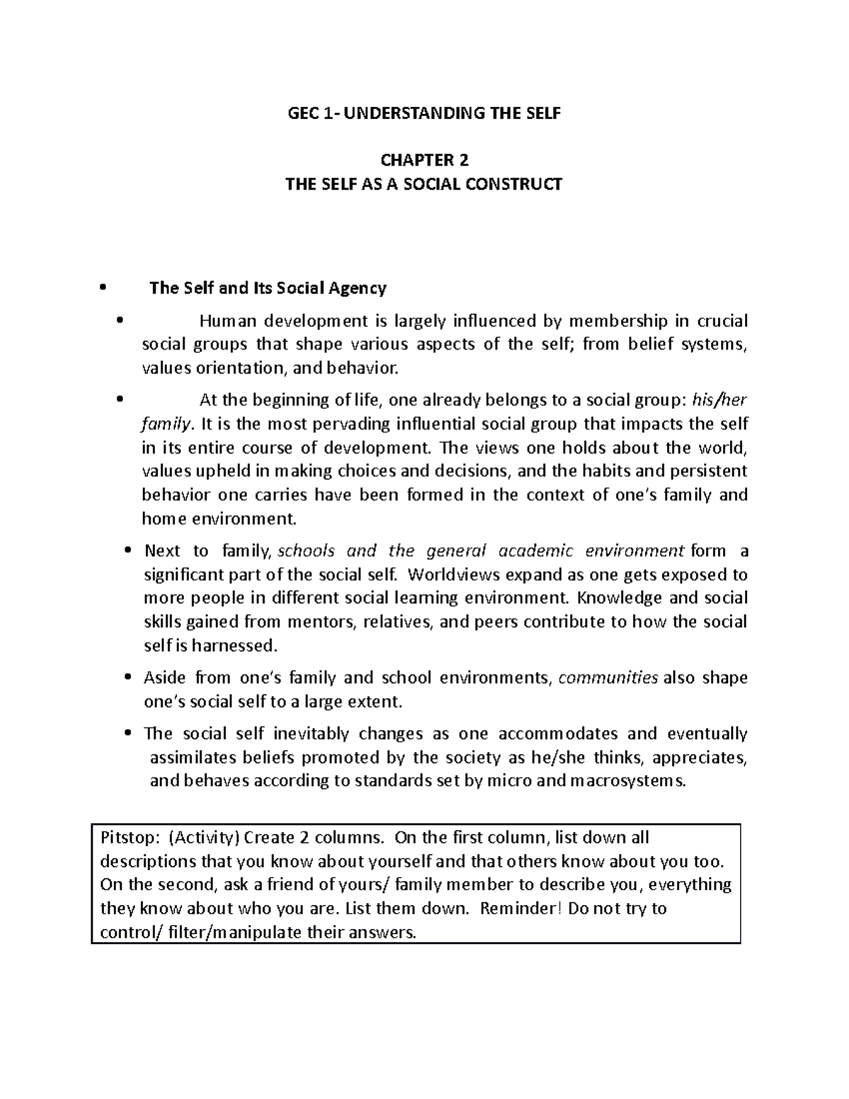 CHAP 2 SELF IN Society AND Culture - GEC 1- UNDERSTANDING THE SELF ...