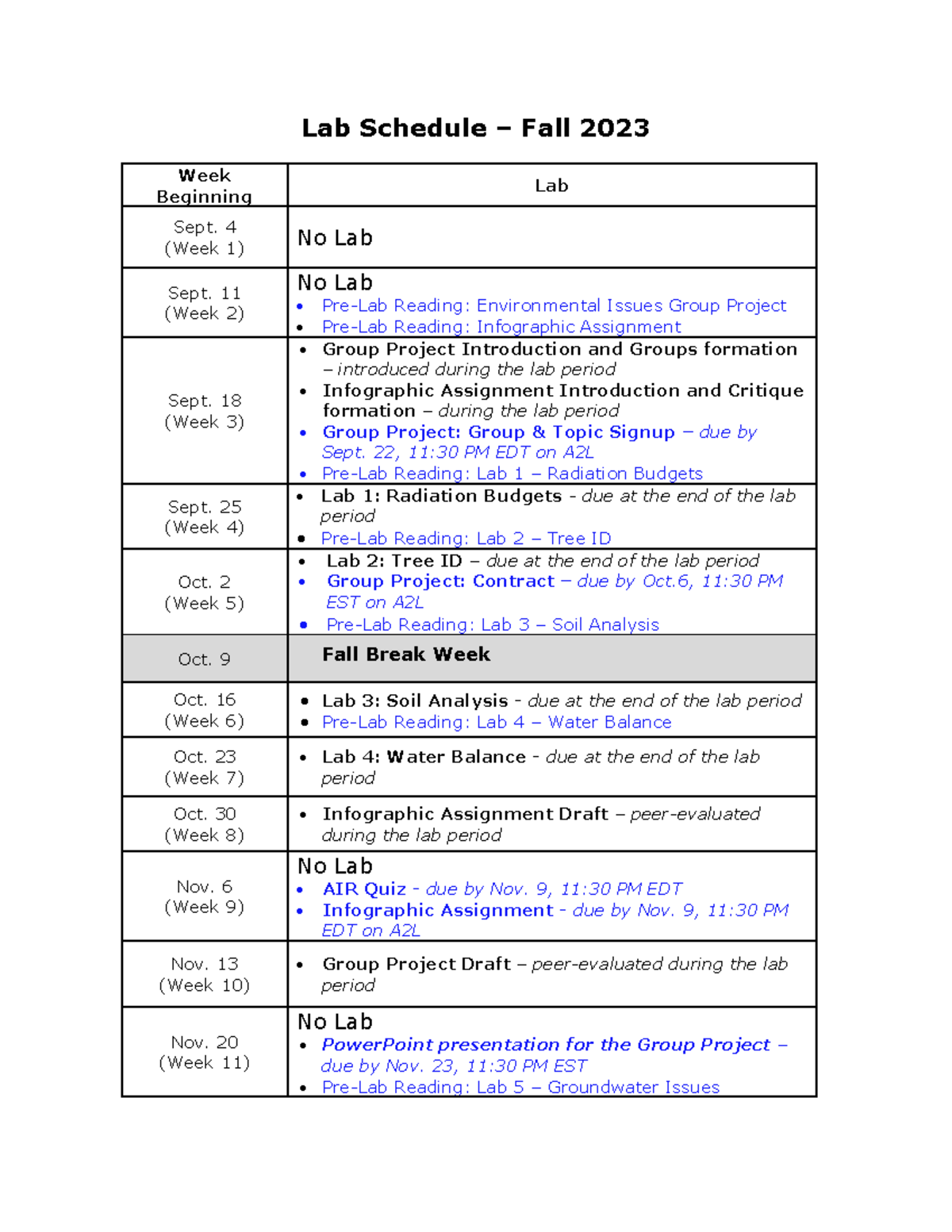 ES 1C03 - Fall 2023 - Lab Schedule v1 - Lab Schedule – Fall 2023 Week ...