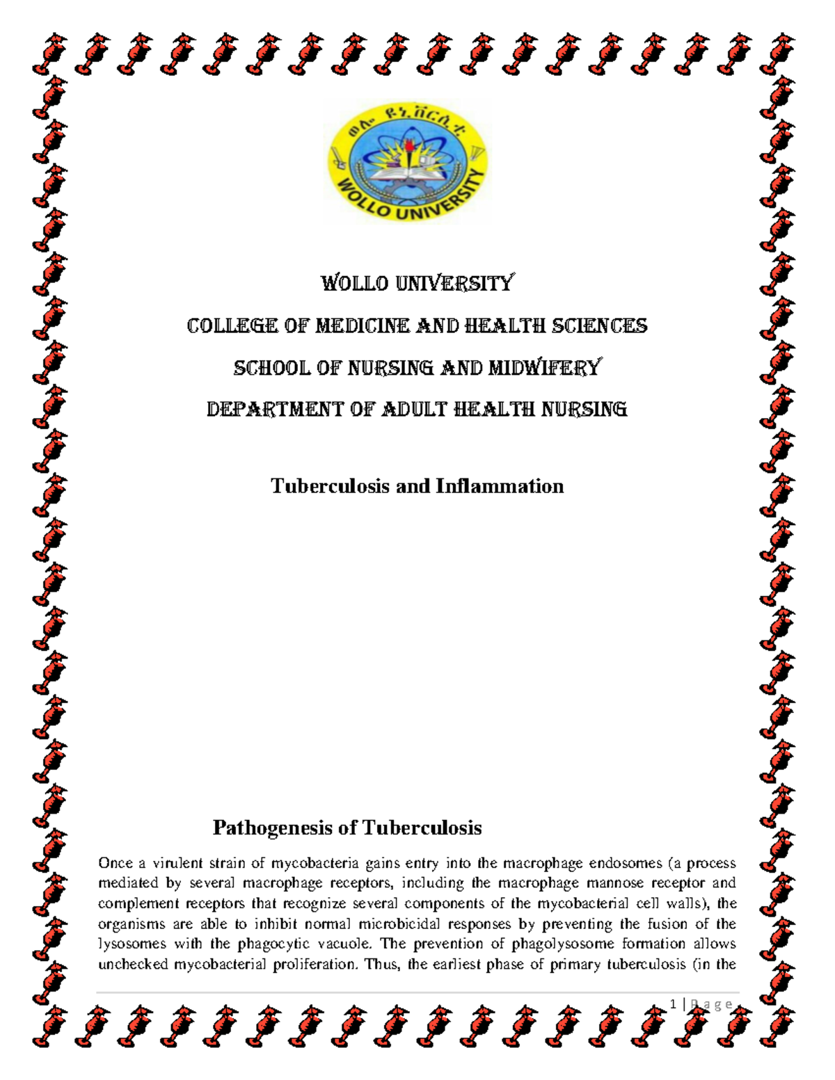Tuberculosis and Inflammation - Wollo University College of medicine ...