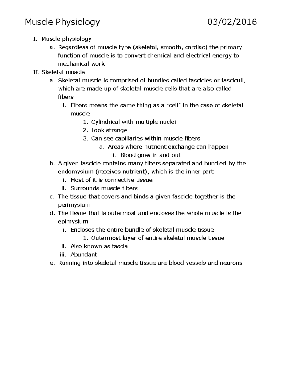 Muscle Physiology - Matthew Talbert - Muscle Physiology 03/02/ I ...