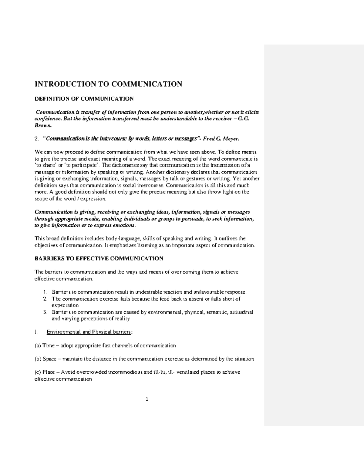 Introduction TO Communication - Notes - INTRODUCTION TO COMMUNICATION ...