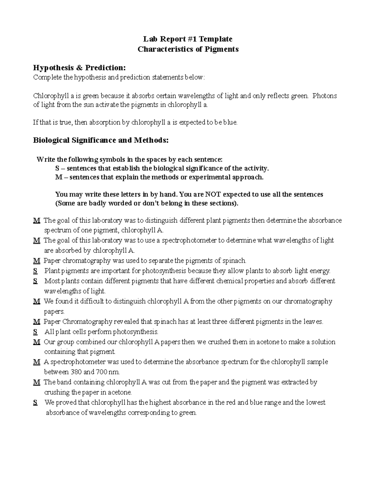BIO161 Lab Report #1 - Lab Report #1 Template Characteristics of ...