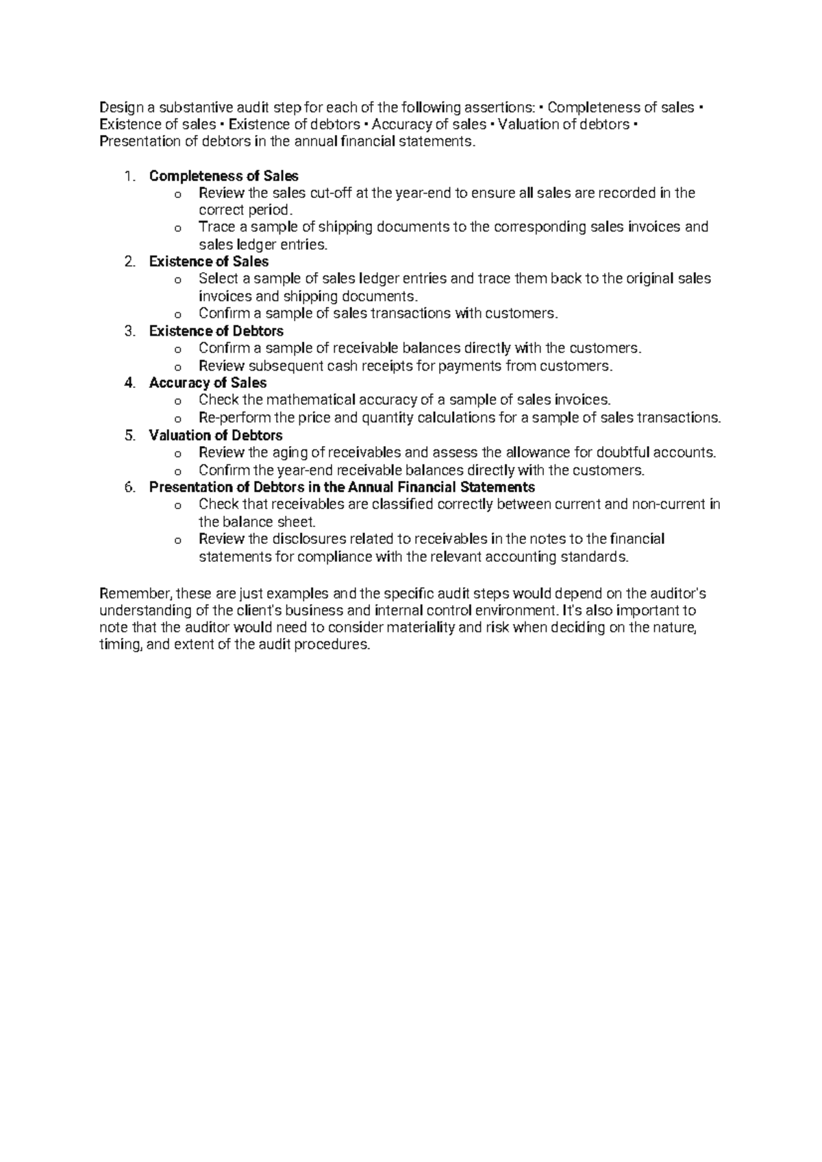 AUD Notes 2024 - Summary Auditing 3B - Design a substantive audit step ...