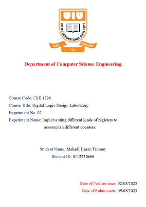 Lab-3 (Implementing Full Adder) - Department of Computer Science Engineering Course Code: CSE ...