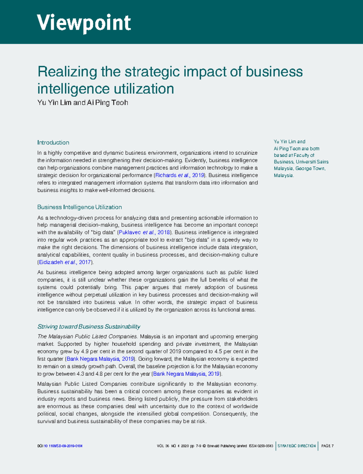 Article 4 Business Intelligence - Viewpoint Realizing the strategic ...