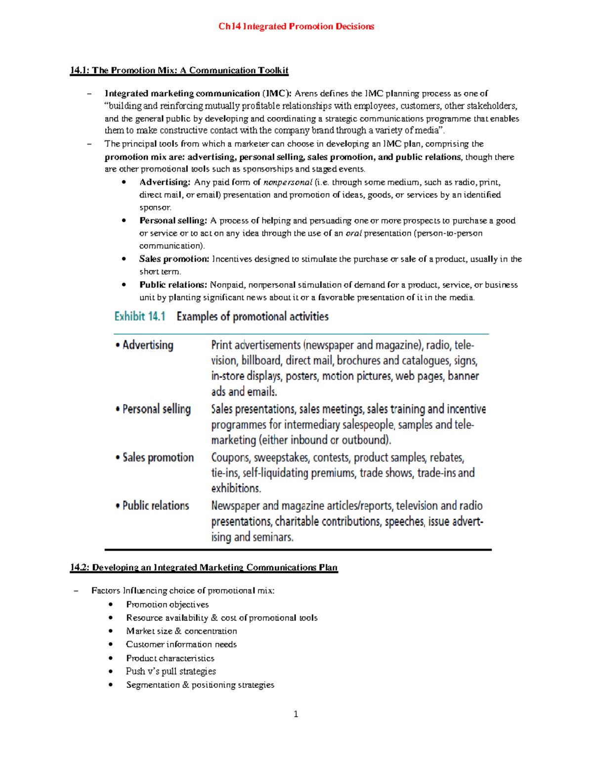 Ch14 Integrated Promotion Decisions - − The principal tools from which ...
