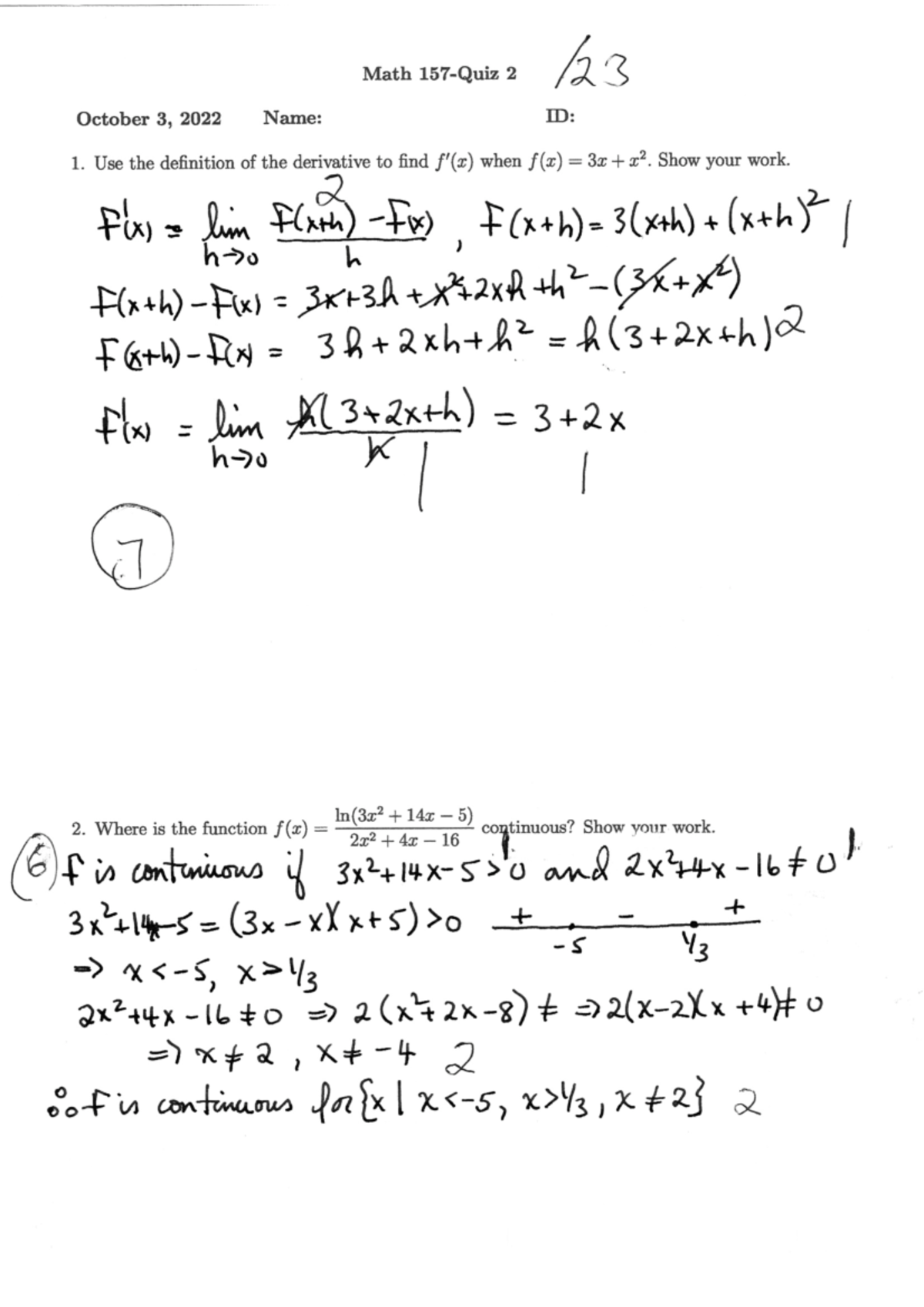 157Q2F22key - Quiz - MATH 157 - SFU - Studocu
