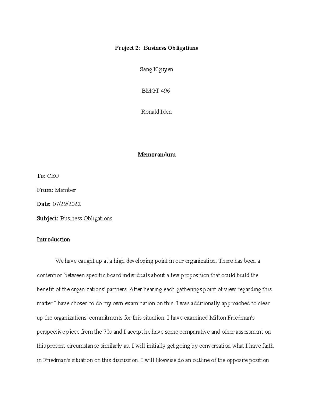 BMGT 496 New Project 2 Template - Project 2: Business Obligations Sang ...