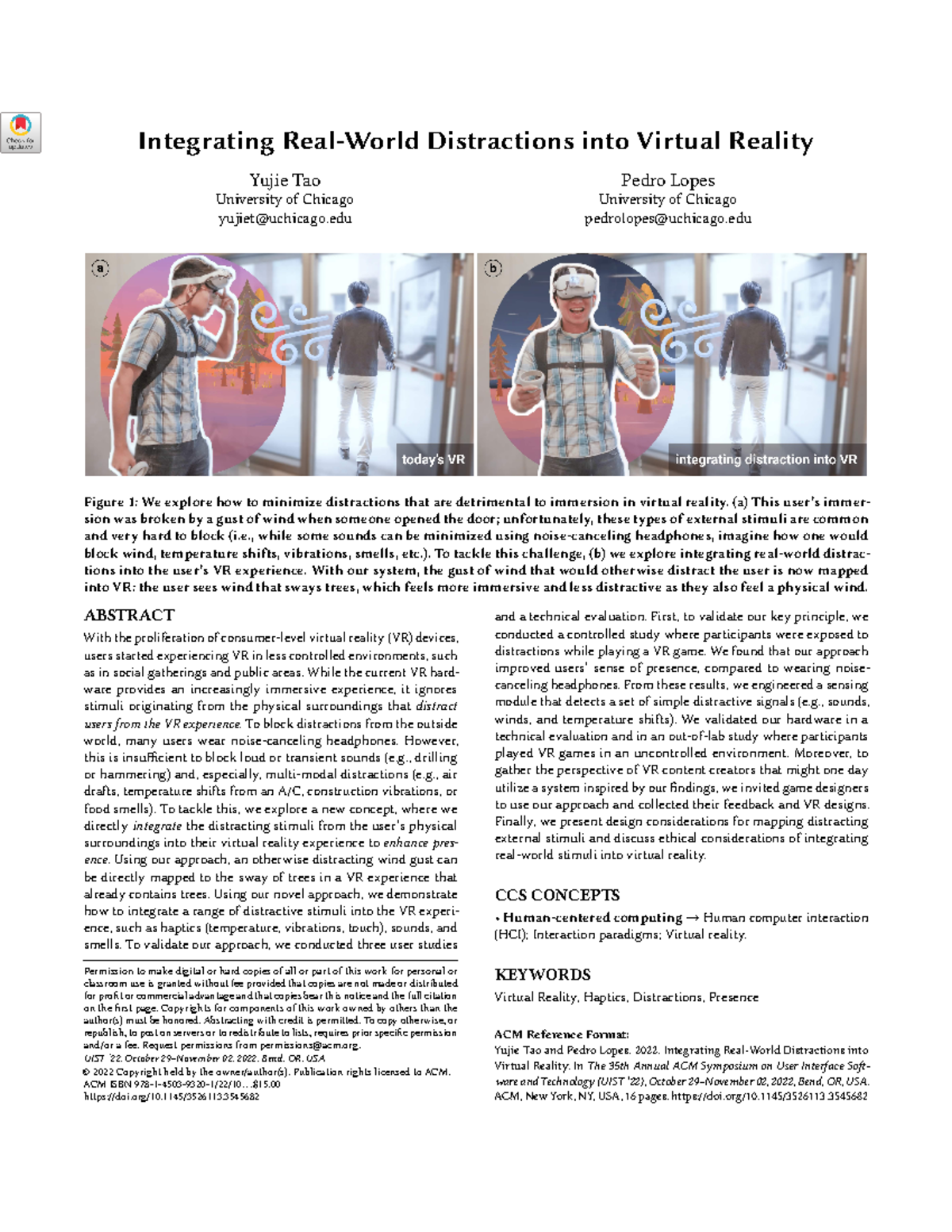 Integrating Real-World Distractions into Virtual Reality - (a) This ...