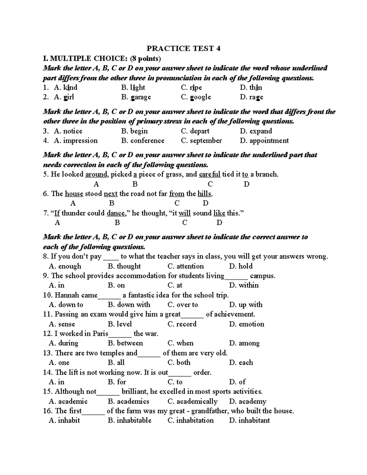 Practice TEST 4 - - Studocu