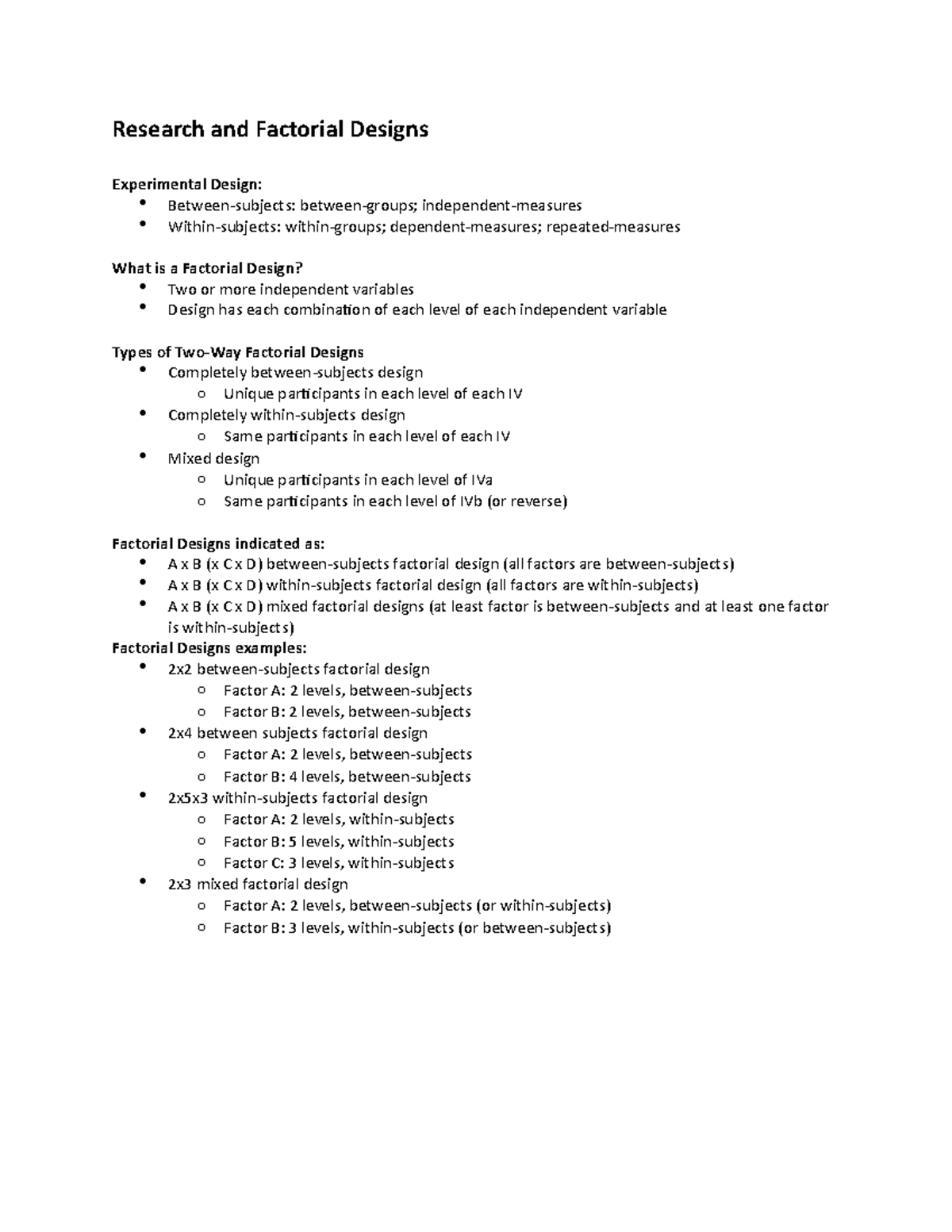 Research and Factorial Designs - Research and Factorial Designs ...
