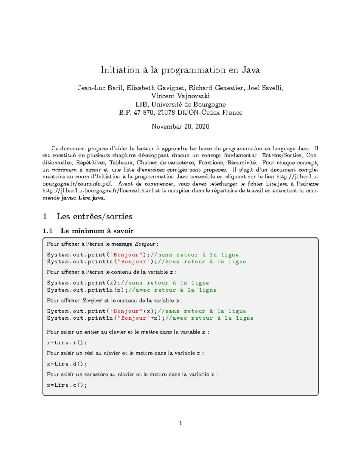 Correction TD1 - Initiation à la programmation en Java Jean-Luc Baril, Elisabeth Gavignet ...