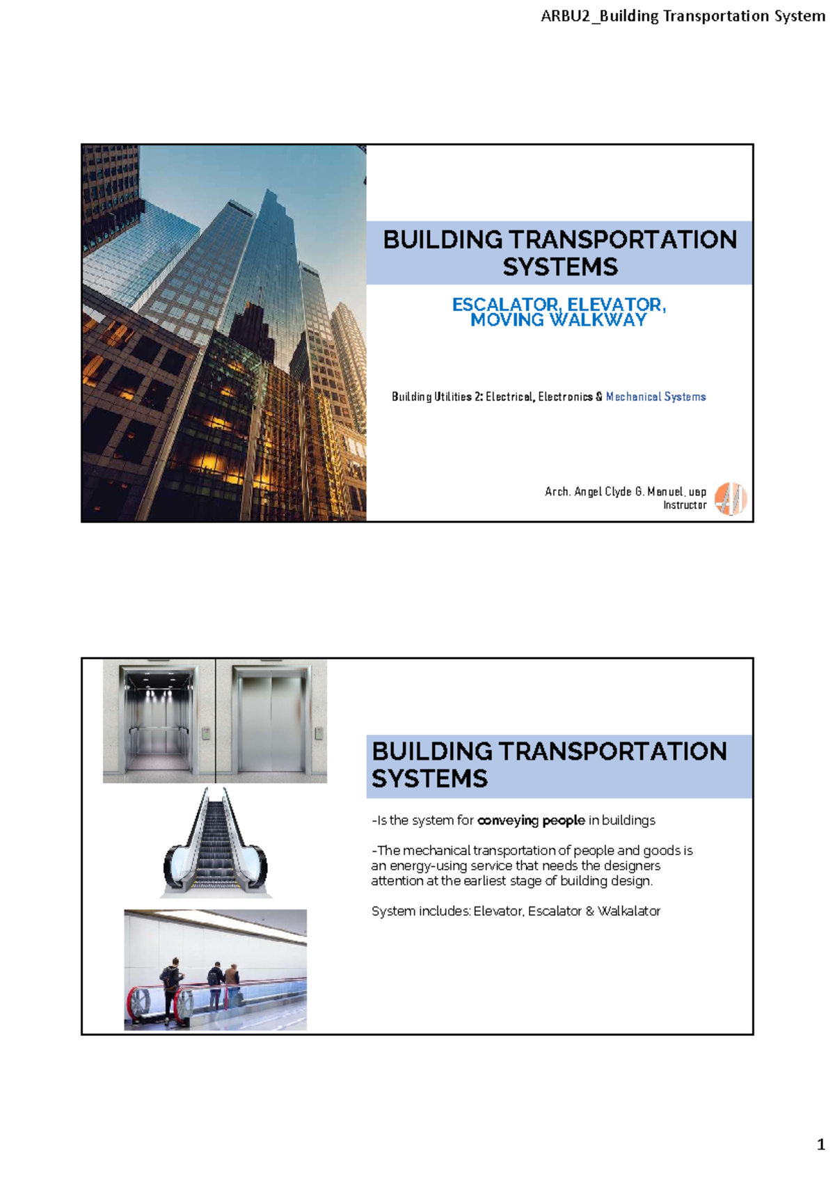ARBU2 Module 8-Building Transportation Systems - BUILDING ...