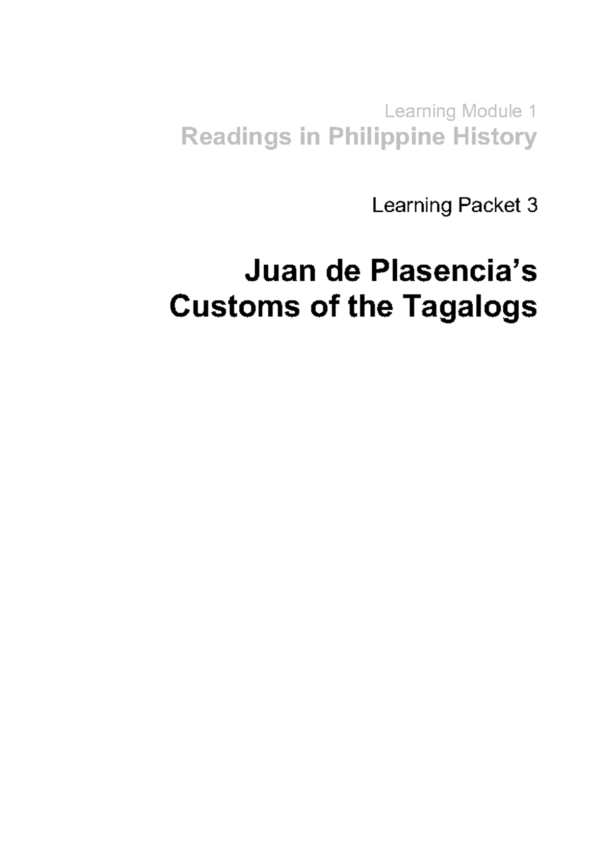 LP3 Juan de Plasencia - Learning Module 1 Readings in Philippine ...