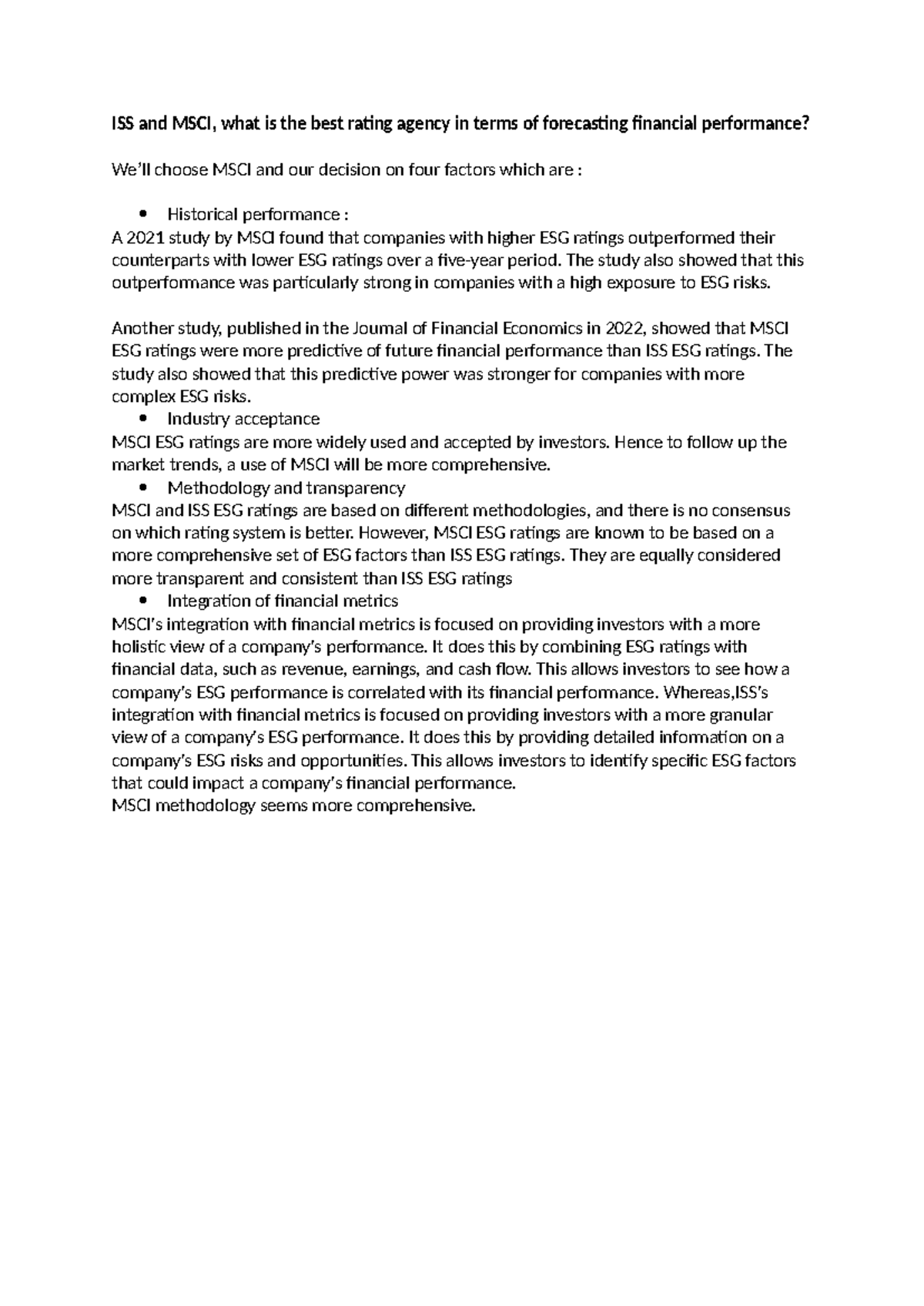 ISS and MSCI choice - ISS and MSCI, what is the best rating agency in ...