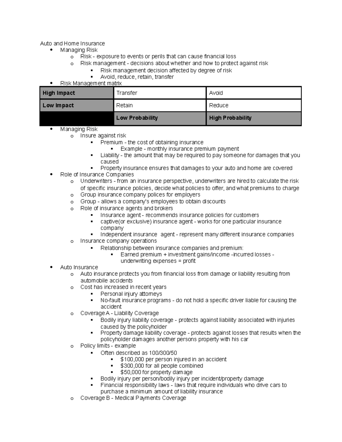Auto and Home Insurance - PFP 105 - Auto and Home Insurance Managing ...