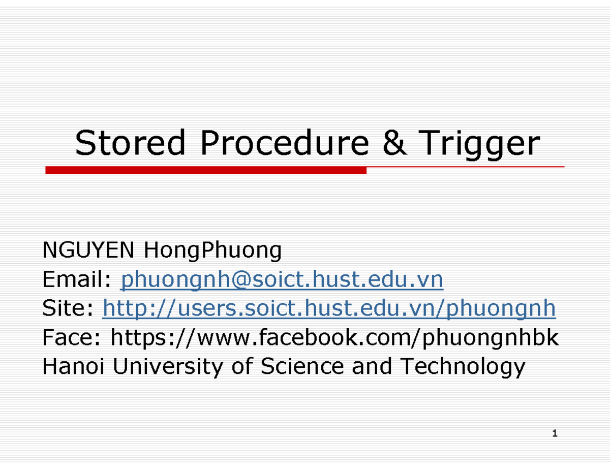 9 Stored Procedure And Trigger Stored Procedure And Trigger Nguyen
