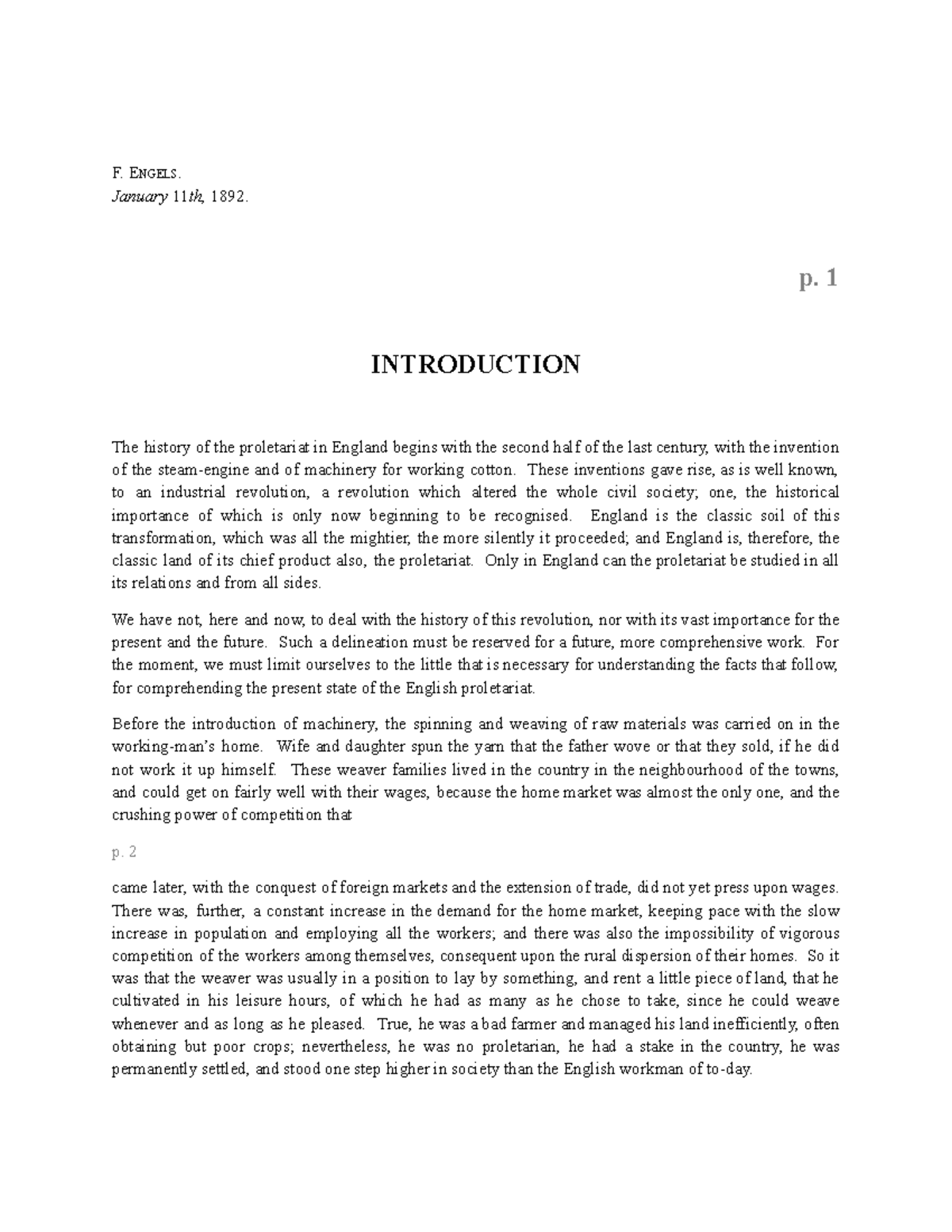 The Condition of the Working-Class in England in 1844 With a Preface ...