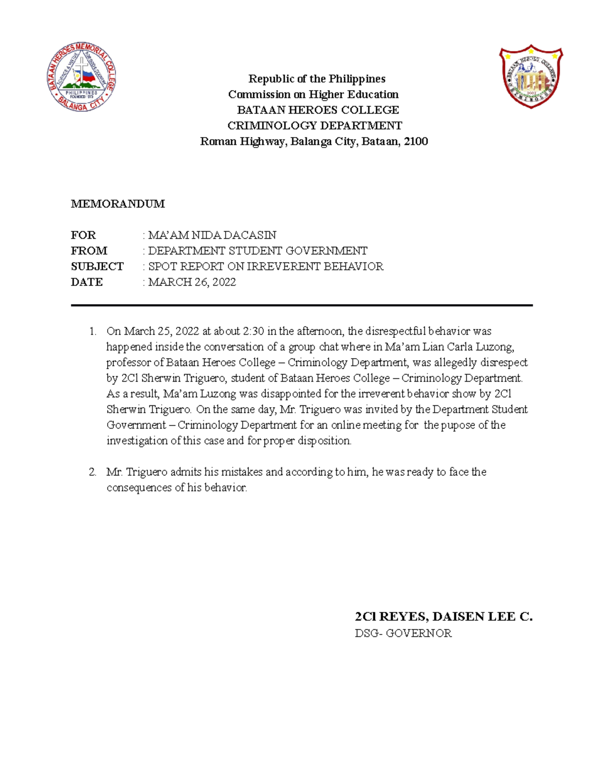 Spotreport - heheheheh - Republic of the Philippines Commission on ...