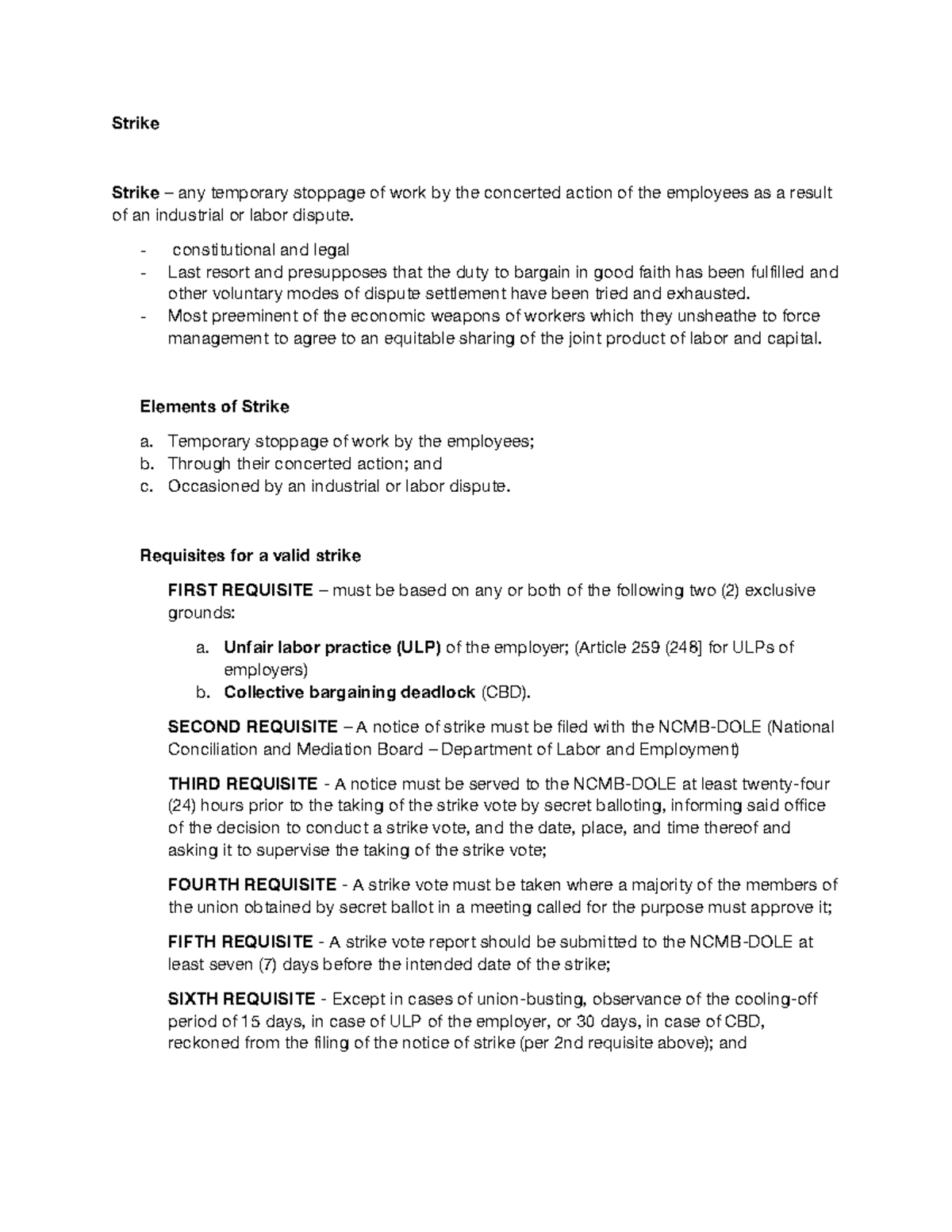 Notes ON Strike 1 - Juris doctor - UBian - Studocu