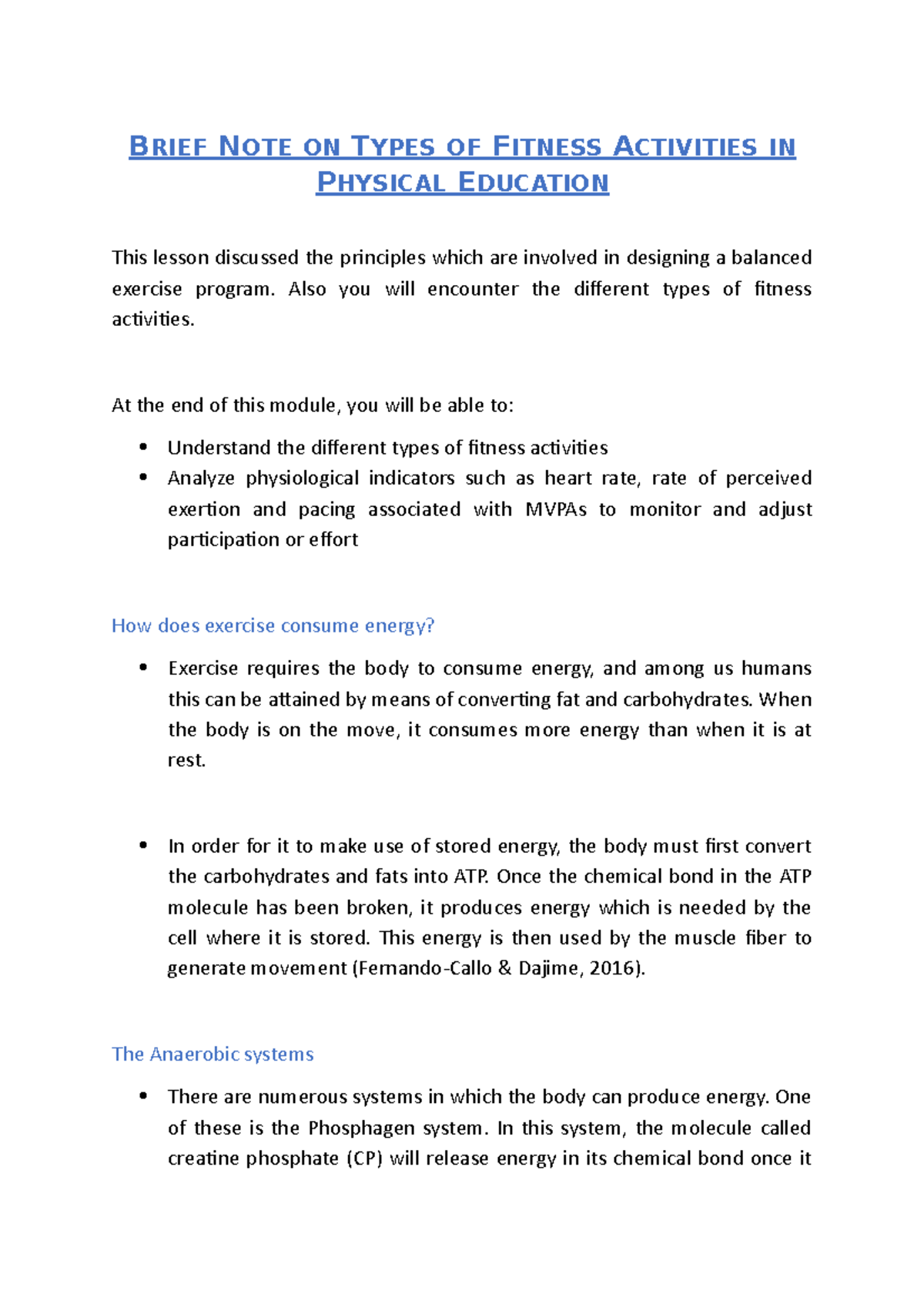 Brief NOTE ON Types OF Fitness Activities IN Physical Education - B ...