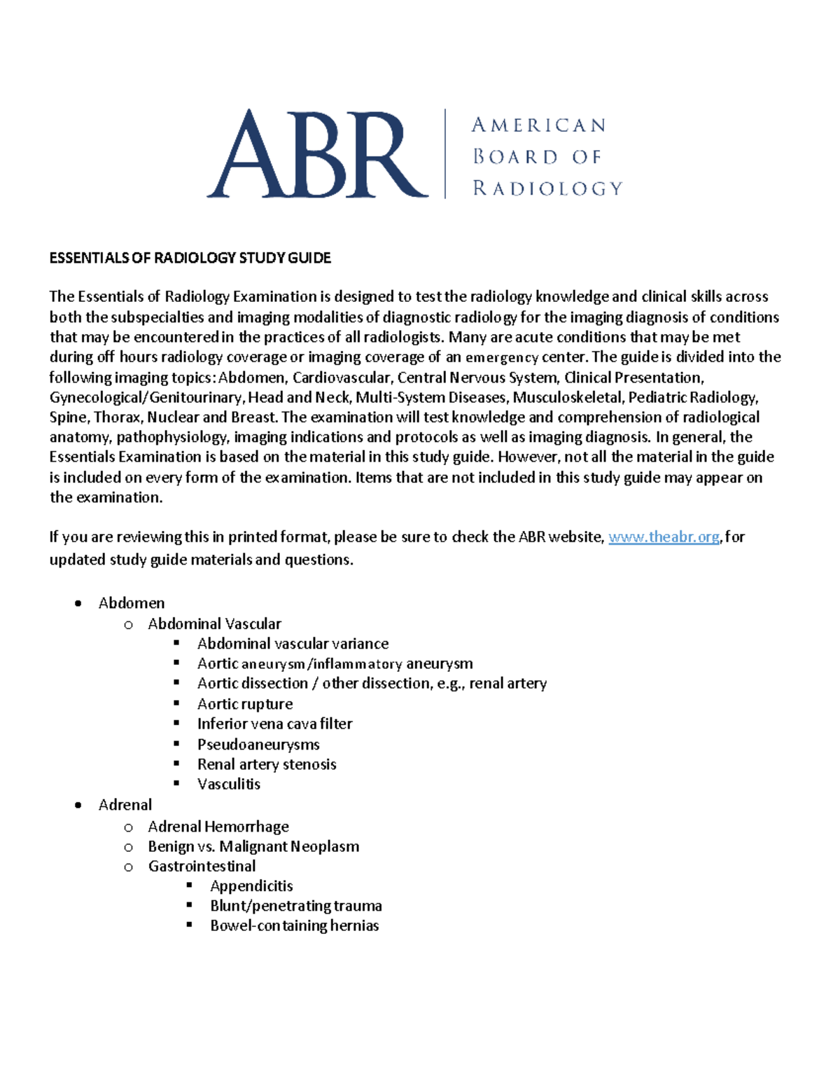 Cert MOC Study Guide Essentials of Radiology - ESSENTIALS OF RADIOLOGY ...