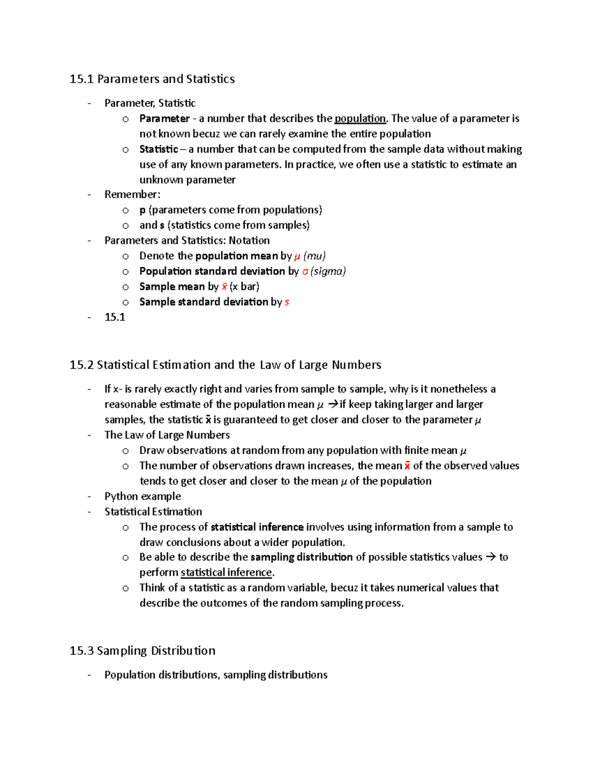 Chap15 Sampling Distributions - 15 Parameters and Sta/s/cs Parameter ...