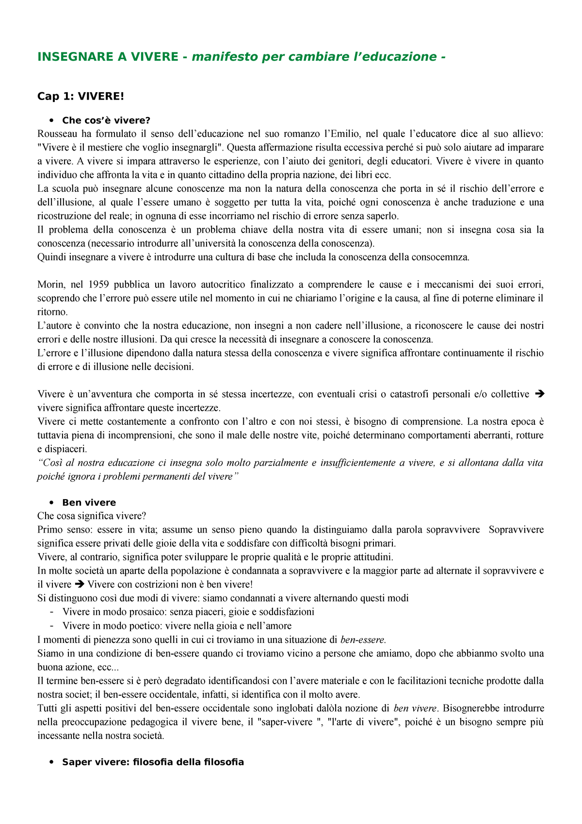 Insegnare a vivere Morin riassunto - INSEGNARE A VIVERE - manifesto per ...