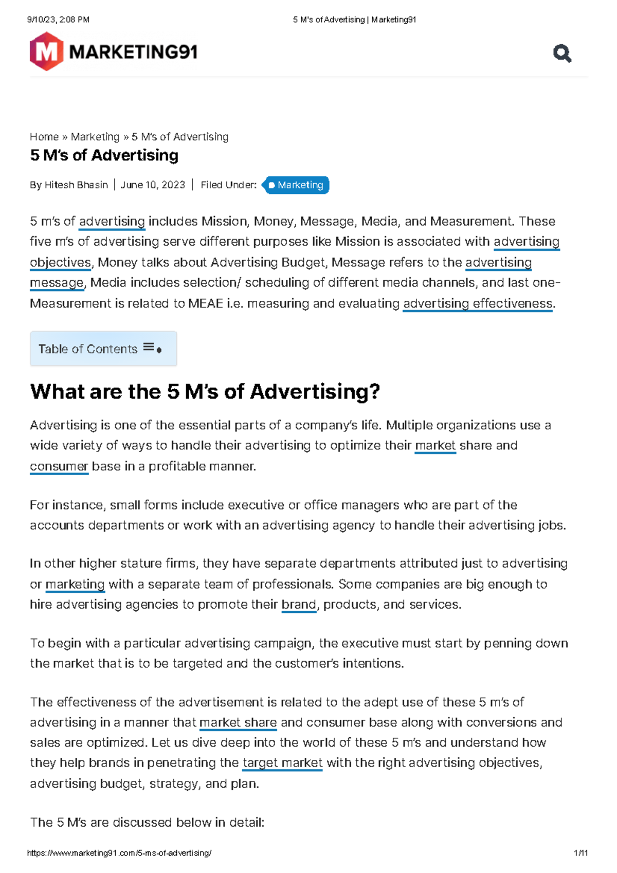 5 M's of Advertising Marketing 91 - Home » Marketing » 5 M’s of ...