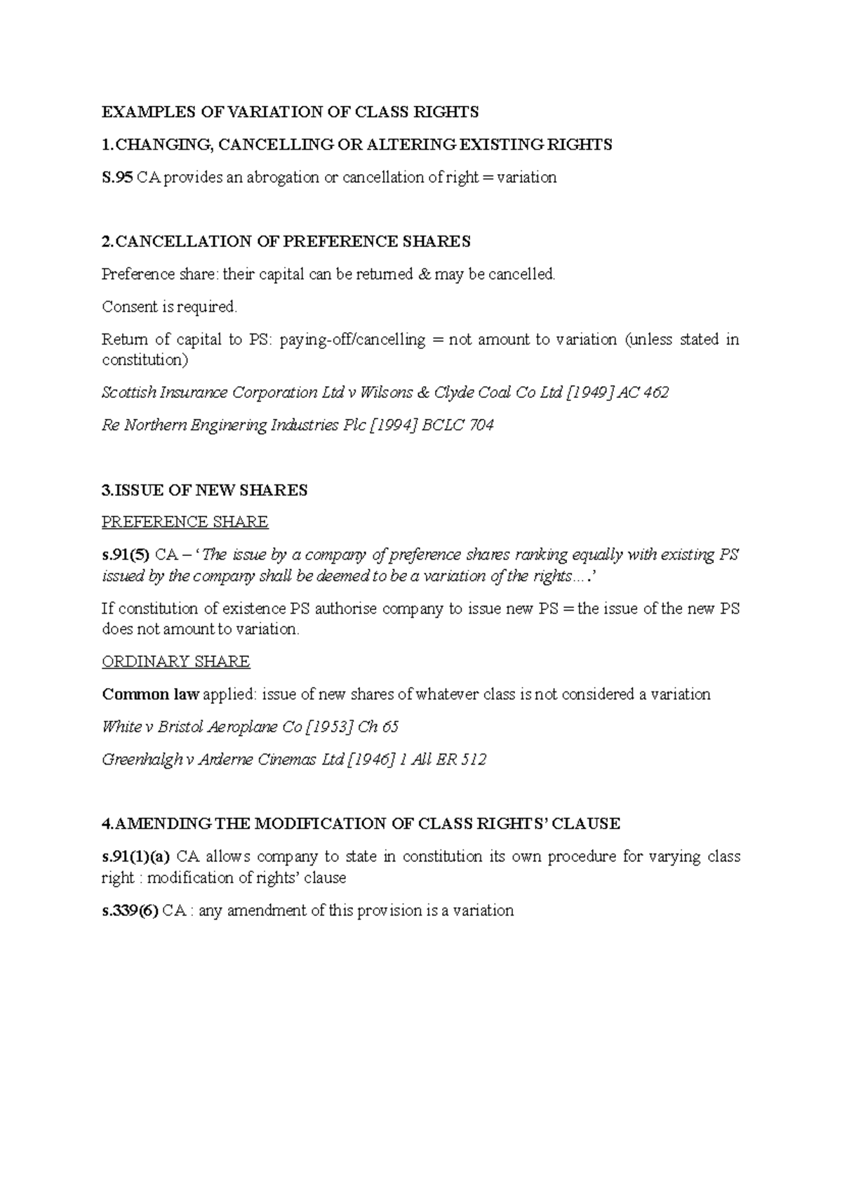 Examples OF Variation OF Class Rights Corporate Law - EXAMPLES OF ...