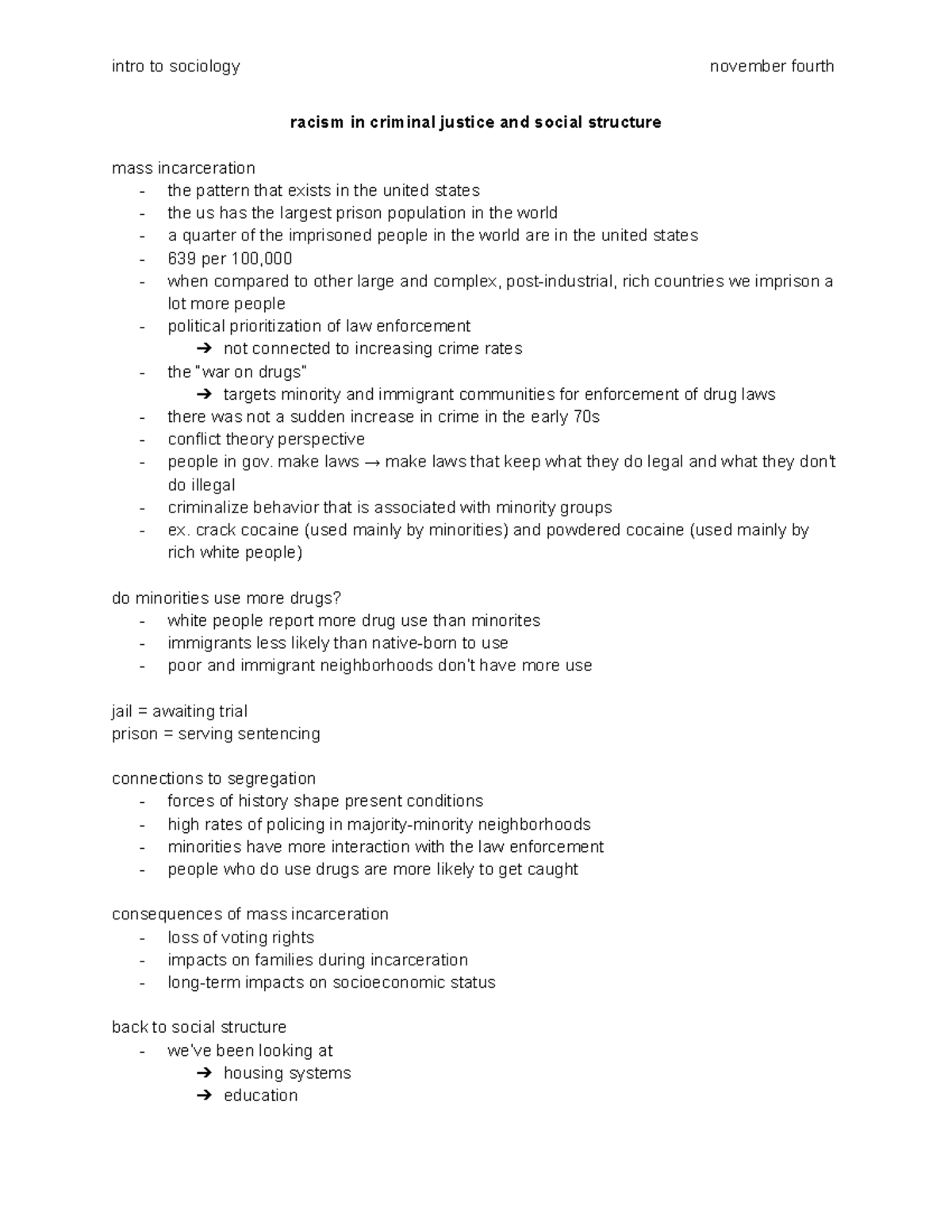 Racism in criminal justice and social structure - intro to sociology ...