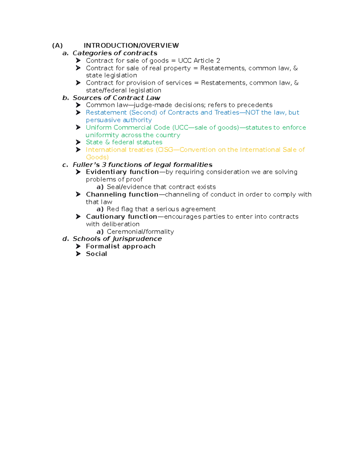 Contracts Law Outline - 3 - (A) INTRODUCTION/OVERVIEW a. Categories of ...