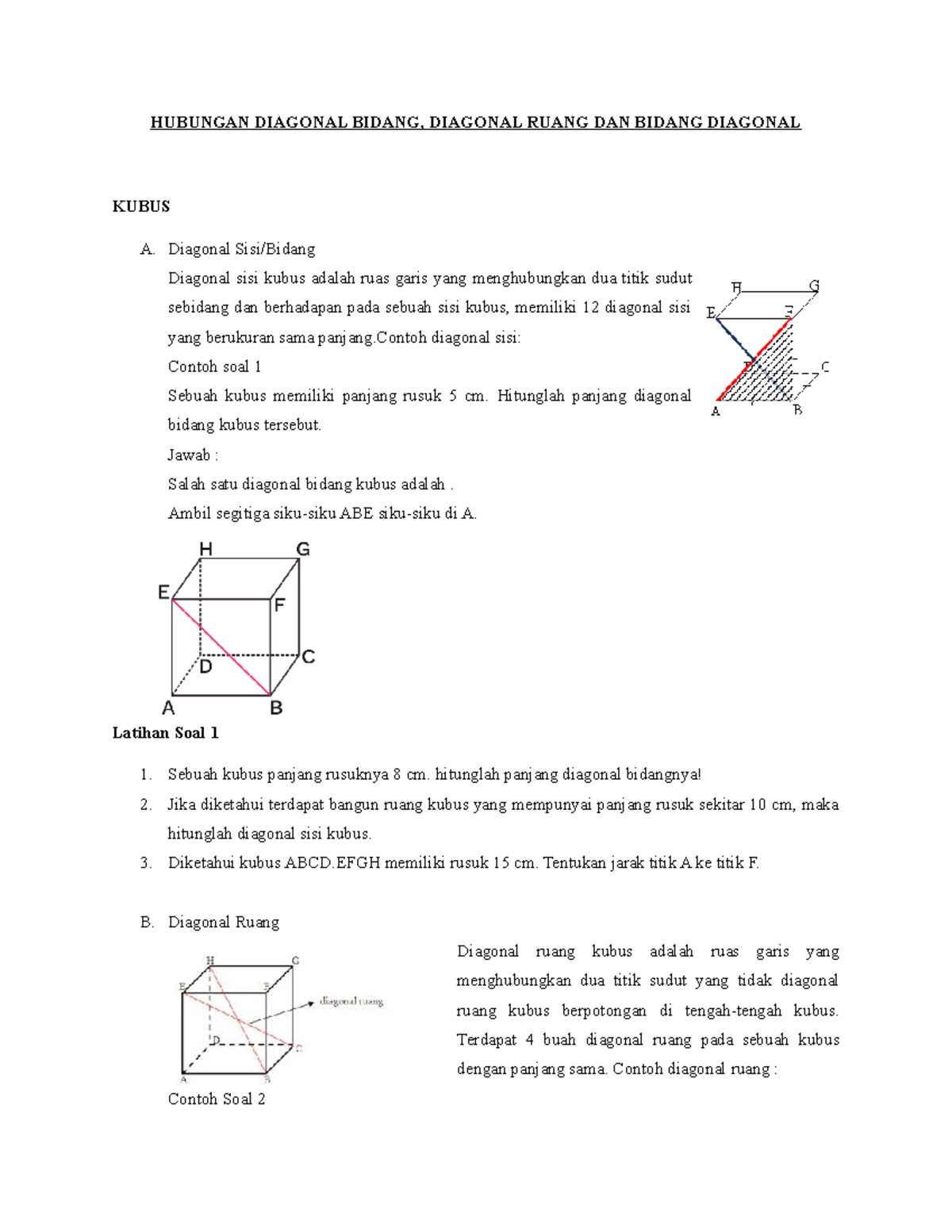 Hubungan Diagonal Bidang, Diagonal Ruang, Bidang Diagonal - HUBUNGAN ...