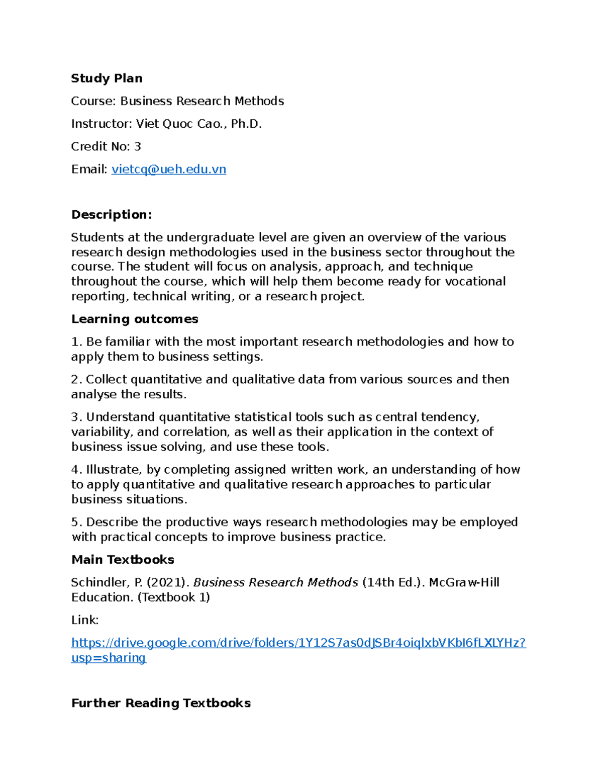 Study Plan - Business Research Methods 2022 Sep General - Study Plan ...