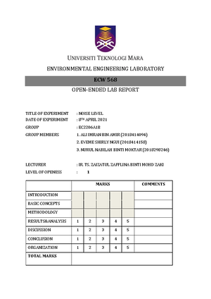 Noise Level report - ENVIRONMENTAL ENGINEERING LABORATORY ECW OPEN ...