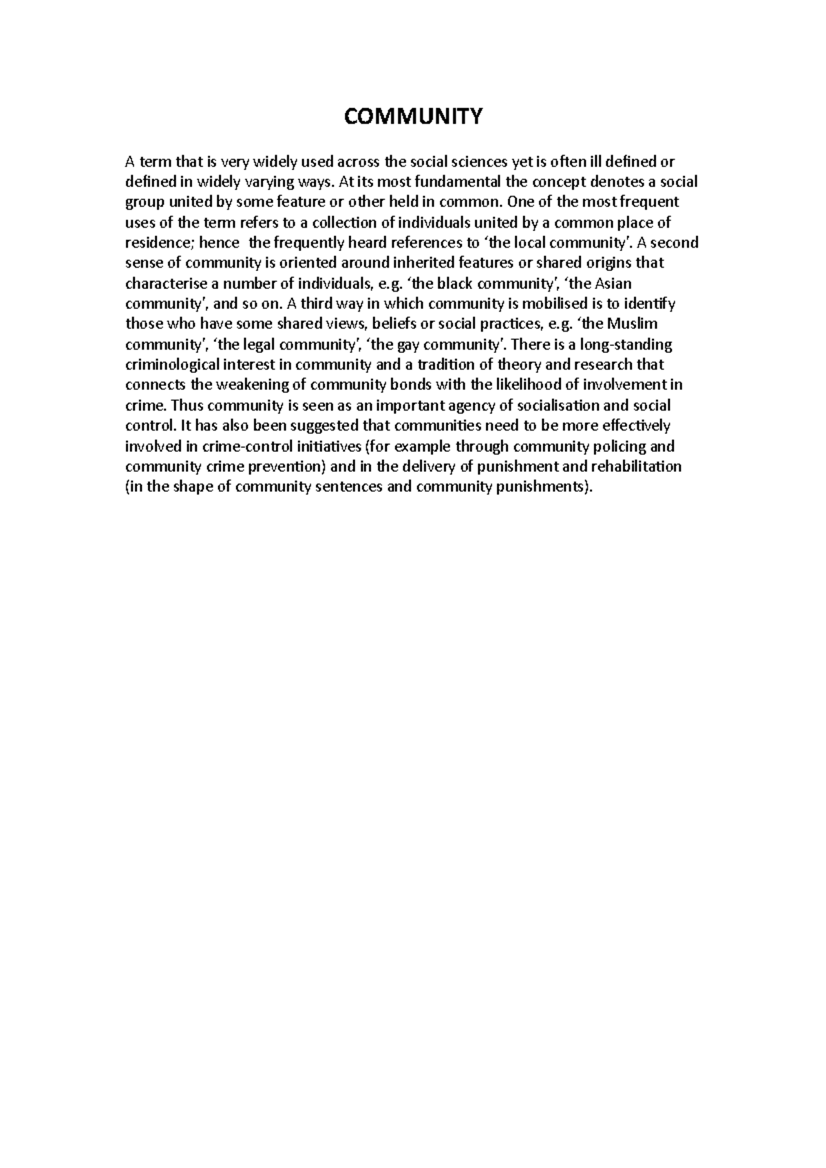 Community - Key Concept - COMMUNITY A term that is very widely used ...