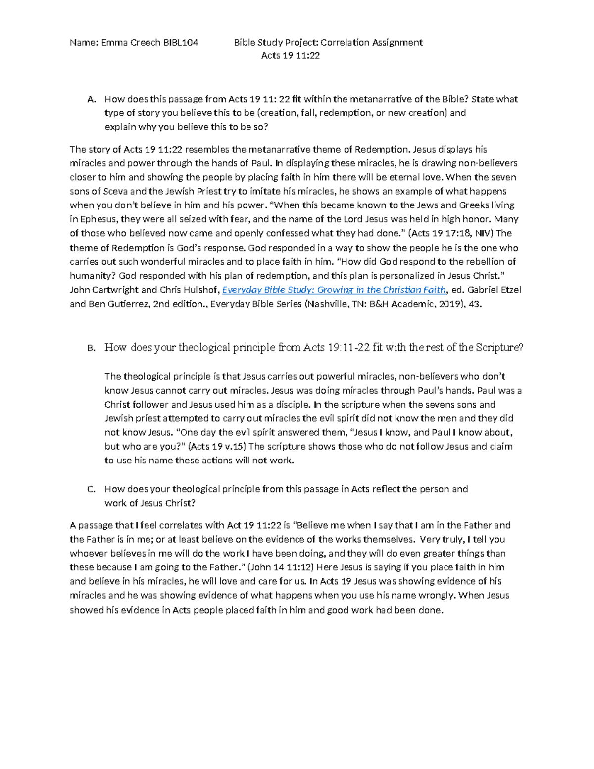 Bible Study Correlation assignment - Name: Emma Creech BIBL104 Bible Study Project: Correlation ...