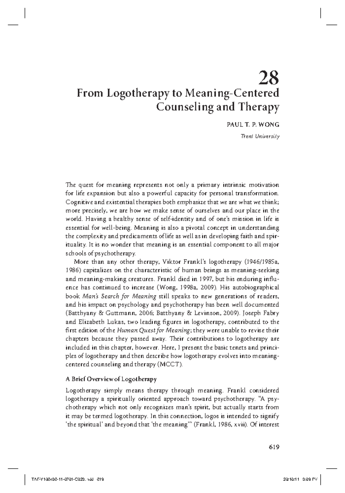 Logotherapy notes - 619 28 From Logotherapy to Meaning-Centered ...