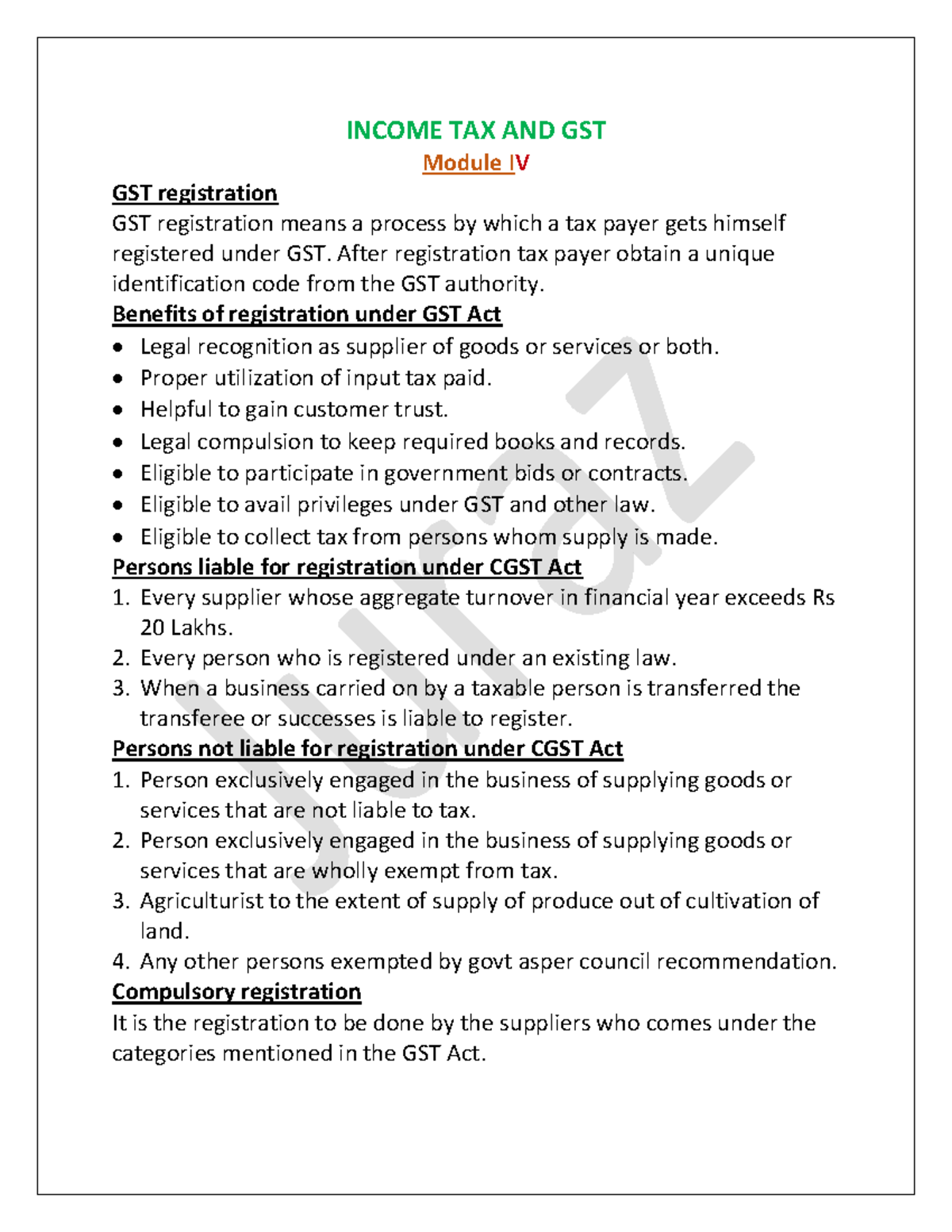 Module IV- Income tax and gst - INCOME TAX AND GST Module IV GST ...