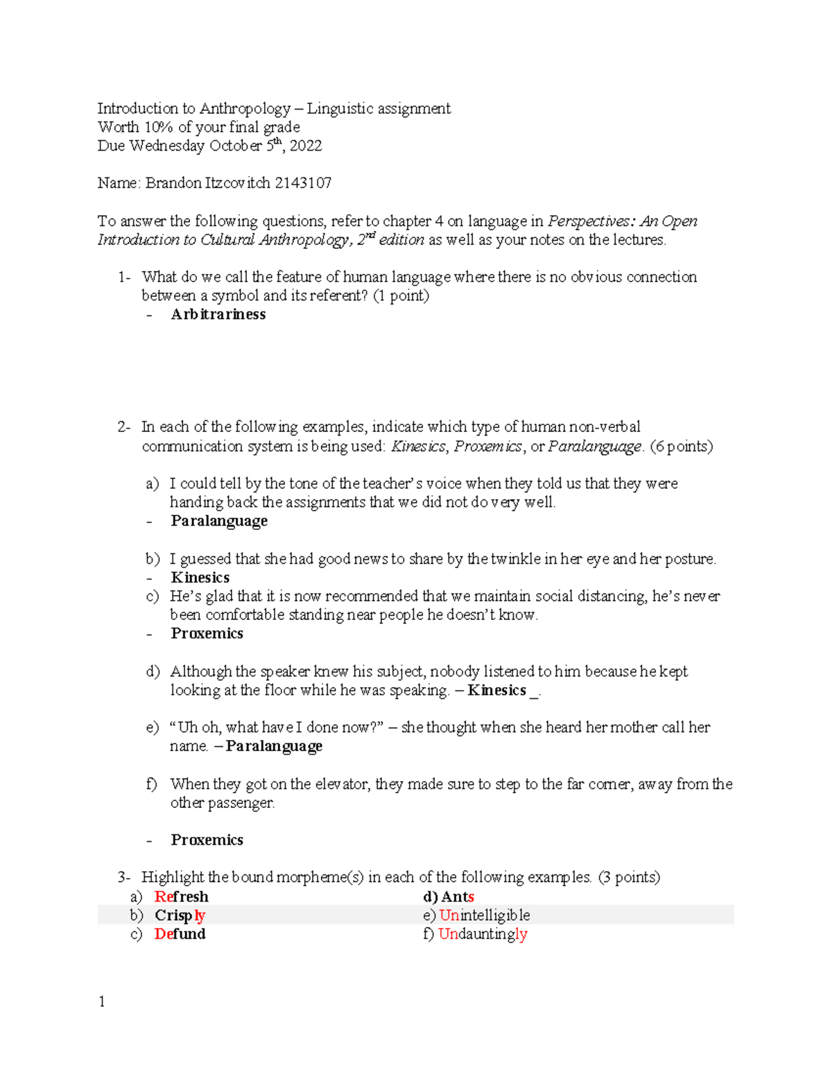 Linguistic assignment fall 2022 - Introduction to Anthropology ...