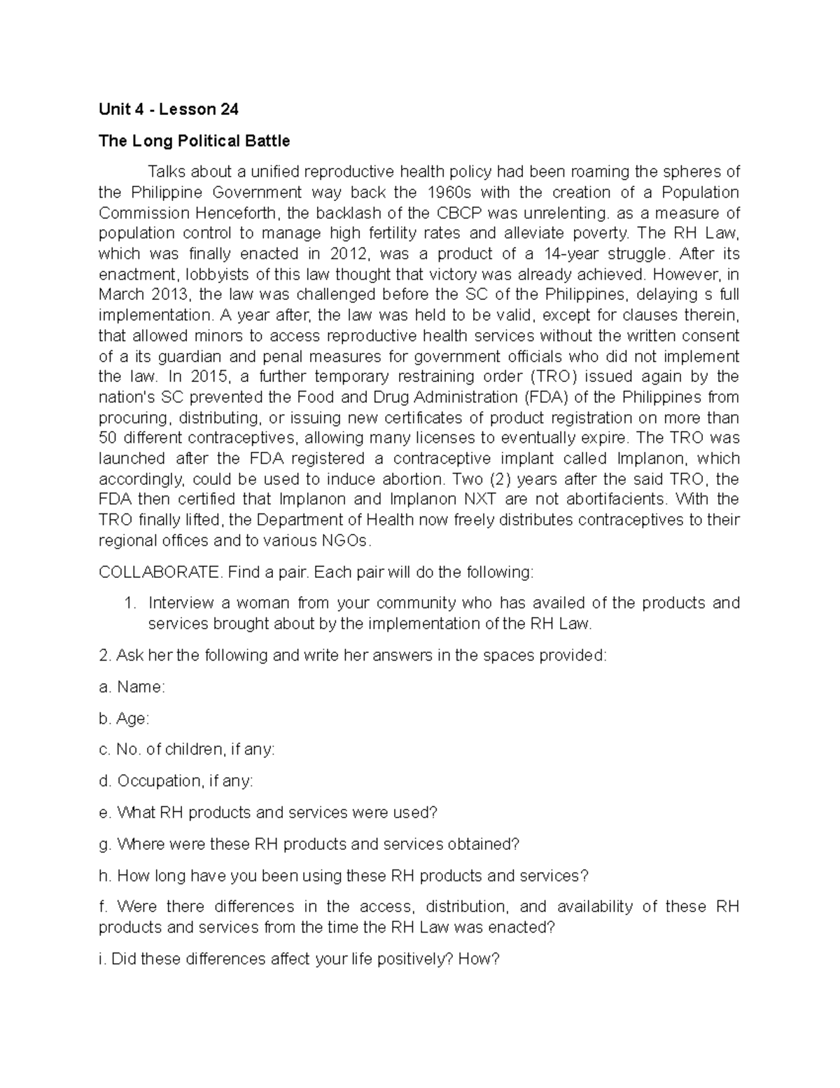 The Long Political Battle and Prohibited Acts - Unit 4 - Lesson 24 The ...