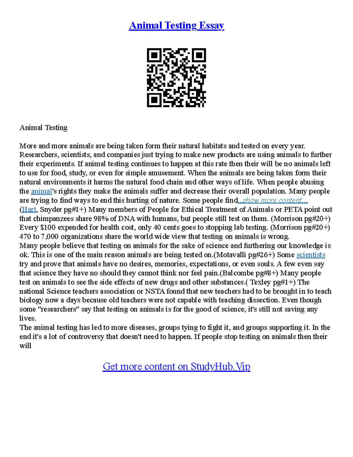 Animal Testing Essays - Animal Testing Essay Animal Testing More and ...