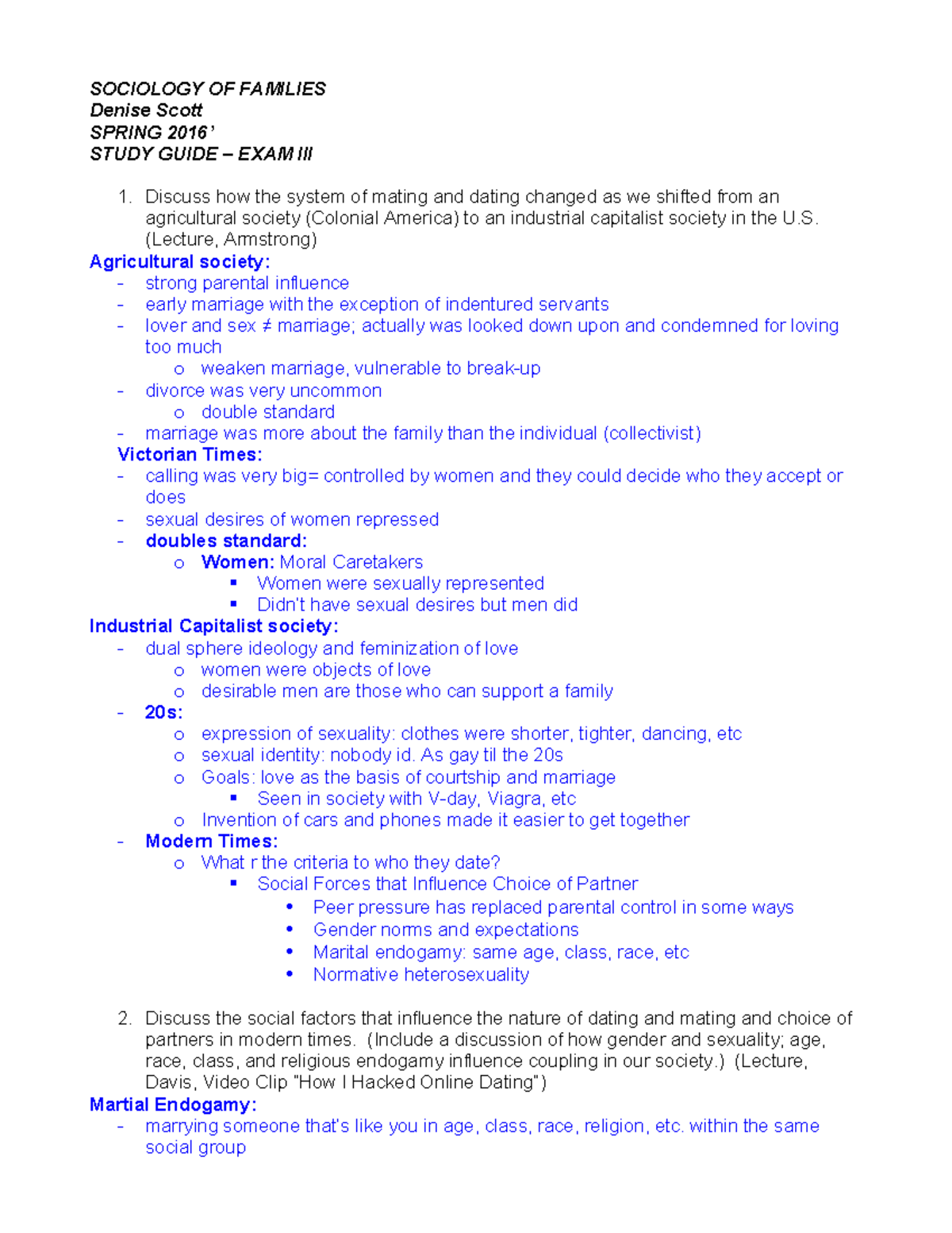Socl of Family Study Guide 3 - SOCIOLOGY OF FAMILIES Denise Scott ...