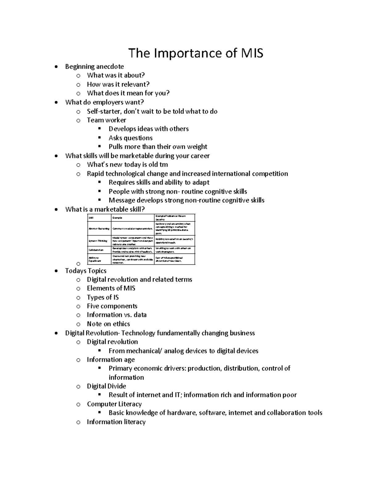 MIS module 1 - Greg Cottrell - The Importance of MIS Beginning anecdote ...