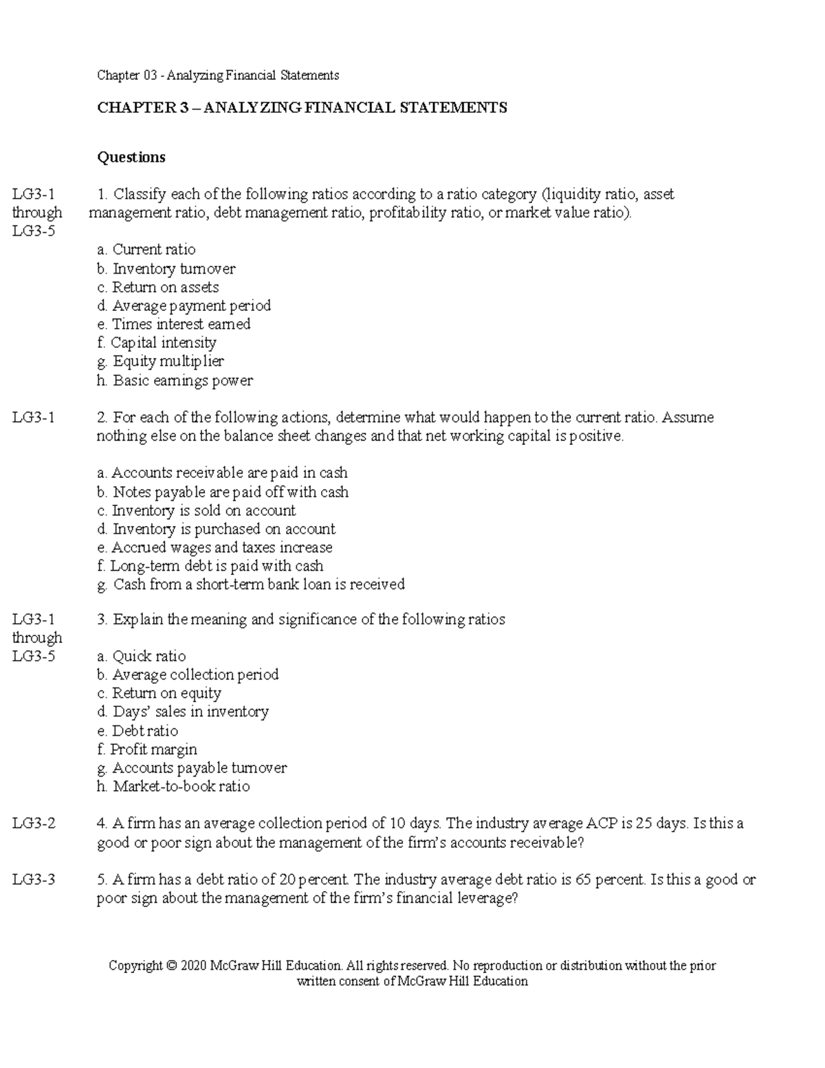 Chapter 3 - CHAPTER 3 – ANALYZING FINANCIAL STATEMENTS Questions LG3-1 ...