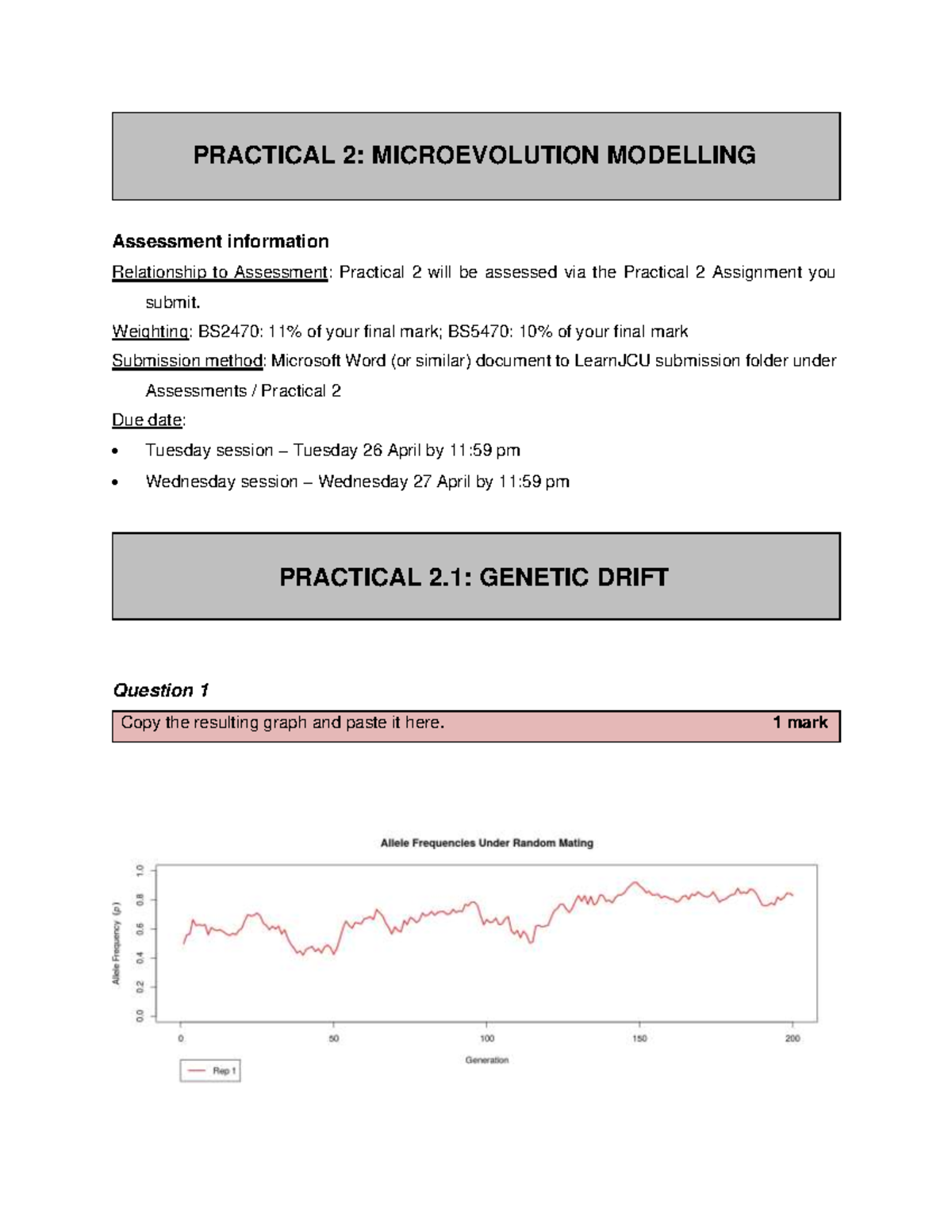 Practical 2 Assignment - part 1 - PRACTICAL 2: MICROEVOLUTION MODELLING ...