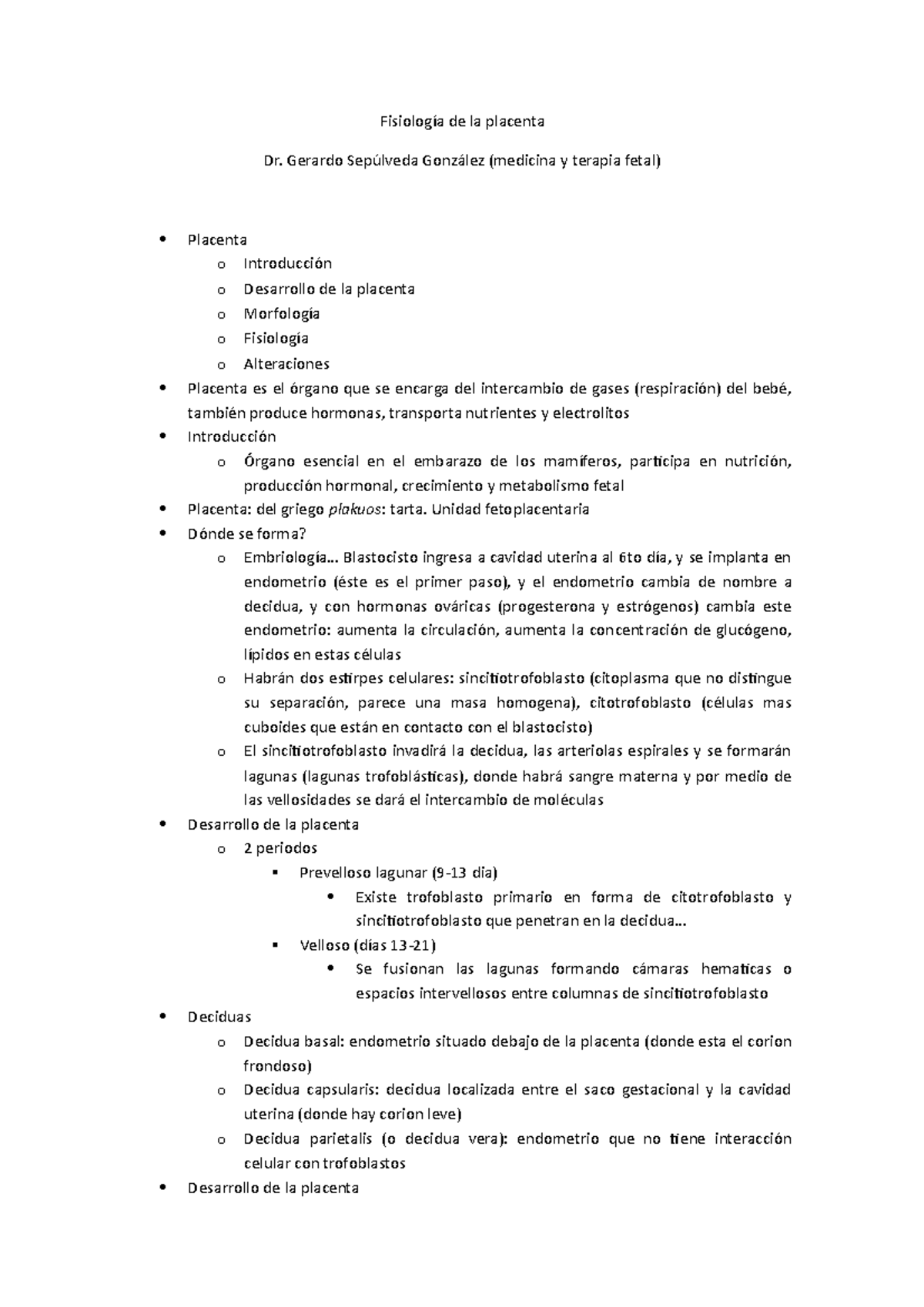 Apuntes de obste - Fisiología de la placenta Dr. Gerardo Sepúlveda ...