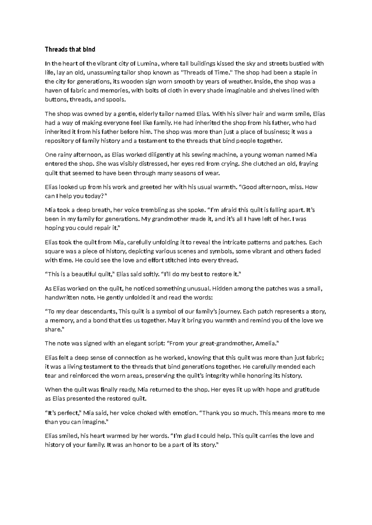 Story 2 - abcd - Threads that bind In the heart of the vibrant city of ...